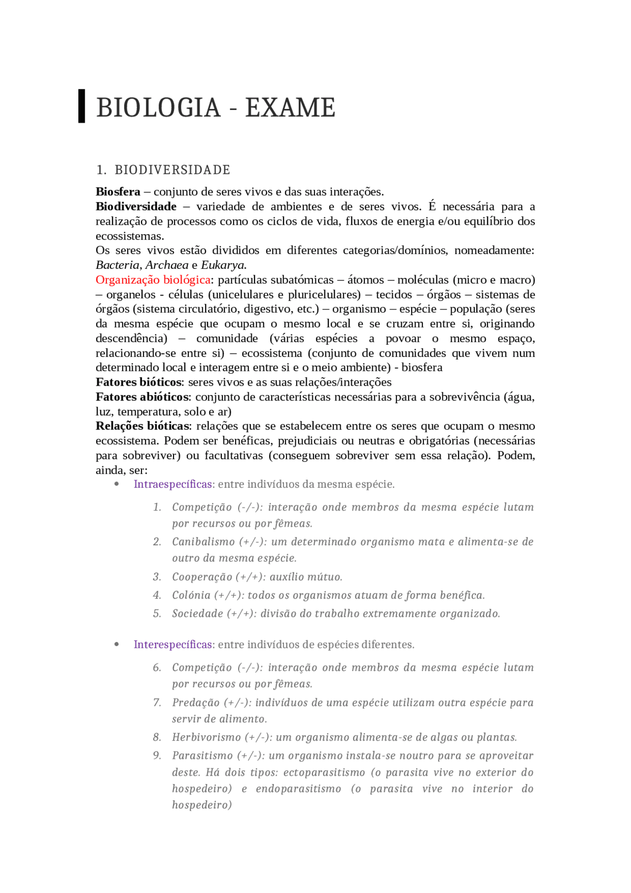 Resumos Para Exame De Biologia Resumos Biologia Docsity