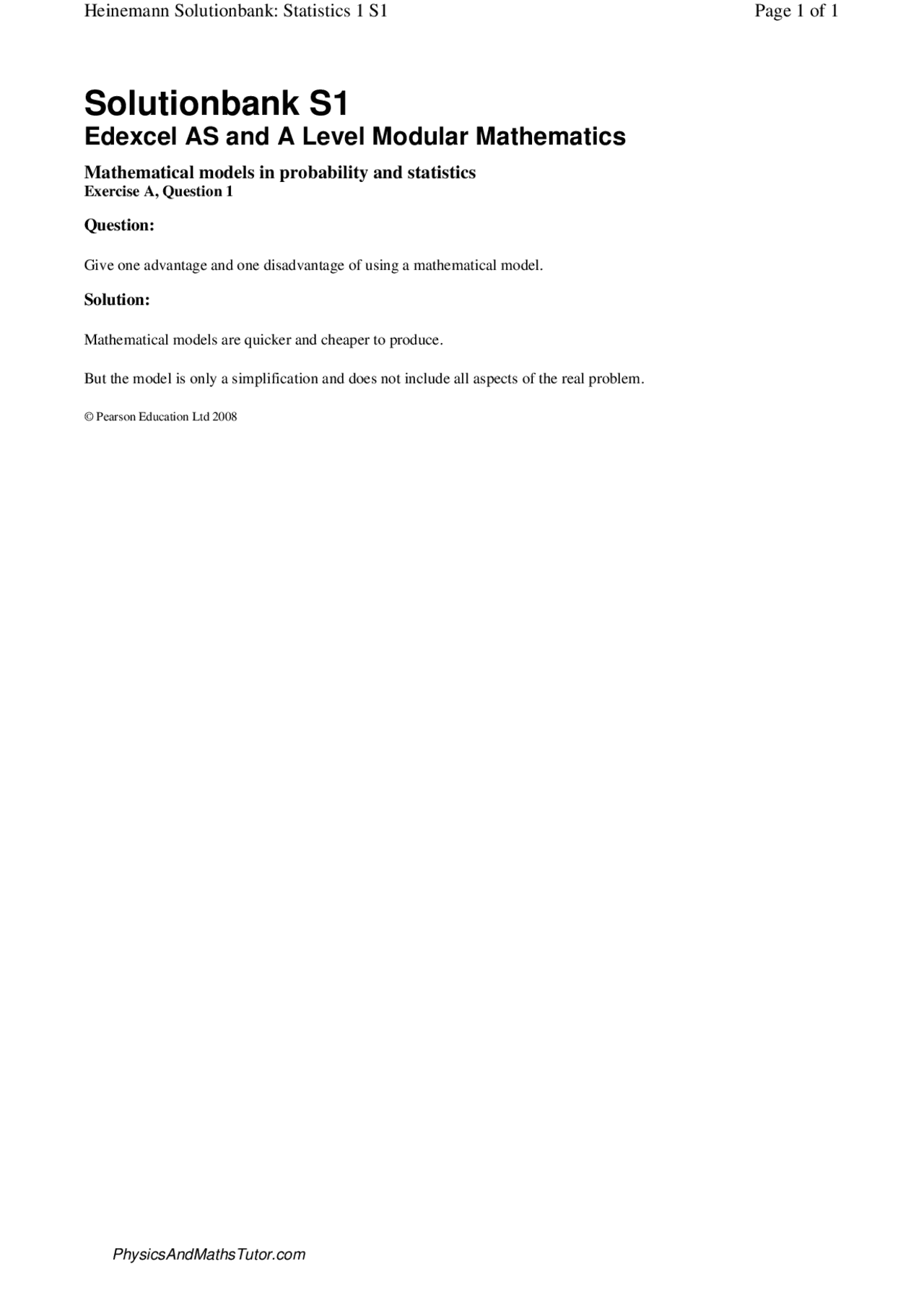 Edexcel AS and A Level Modular Mathematics: Statistics 1 (S1 ...