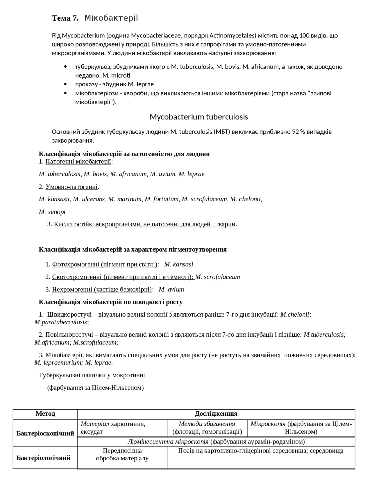 Мікобактерії тема 7 конспект Схемы Микробиология Docsity