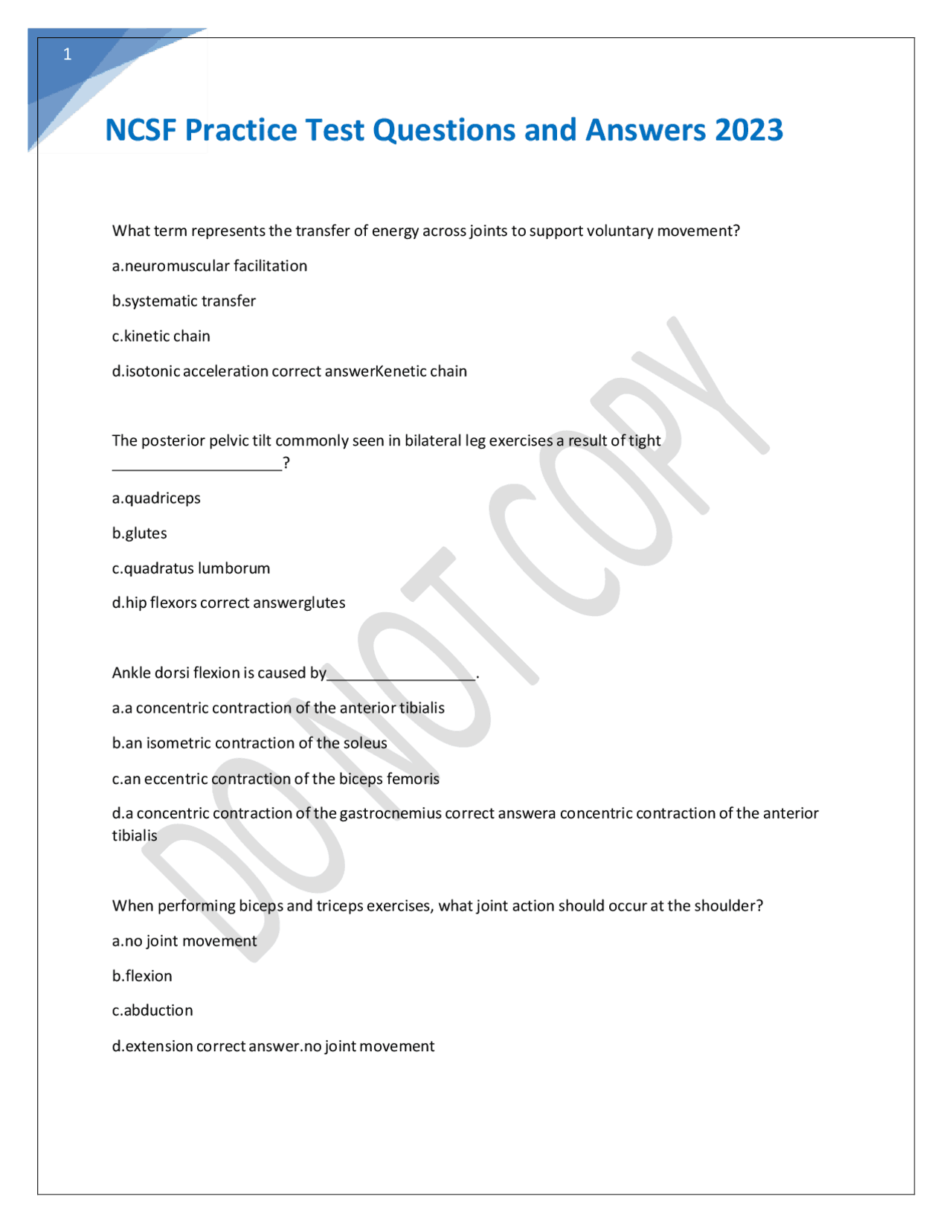 NCSF Practice Test Questions and Answers 2023 | Exams Nursing | Docsity