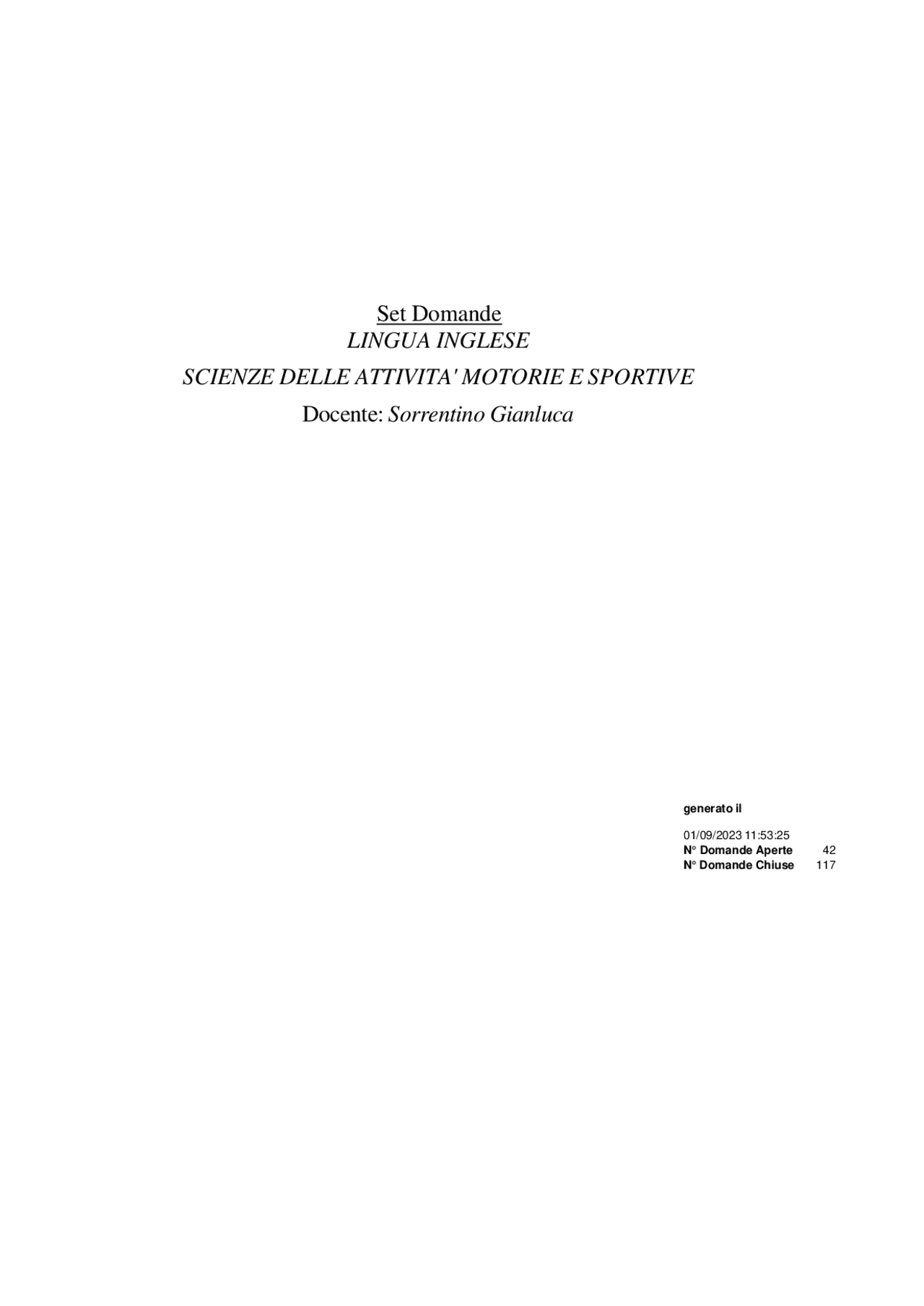 Paniere 2023 Lingua Inglese Prof Sorrentino Gianluca Panieri Di