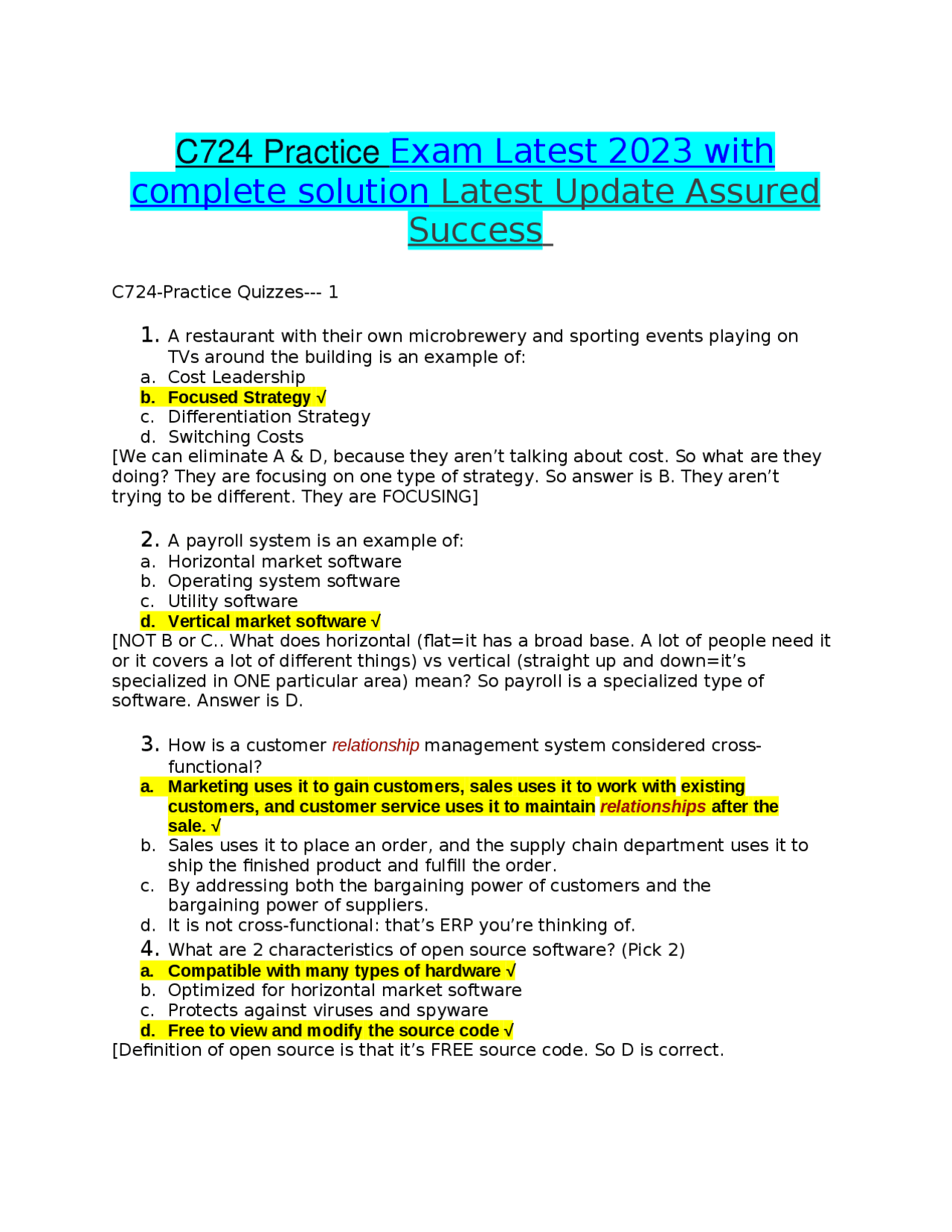C724 Practice Exam Latest 2023 with complete solution Latest Update ...