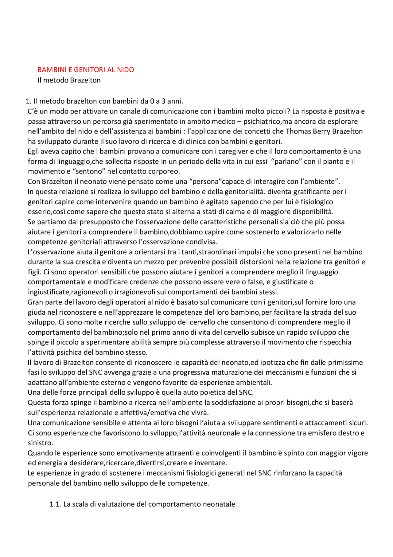 Bambini E Genitori Al Nido Appunti Di Psicologia Generale Docsity