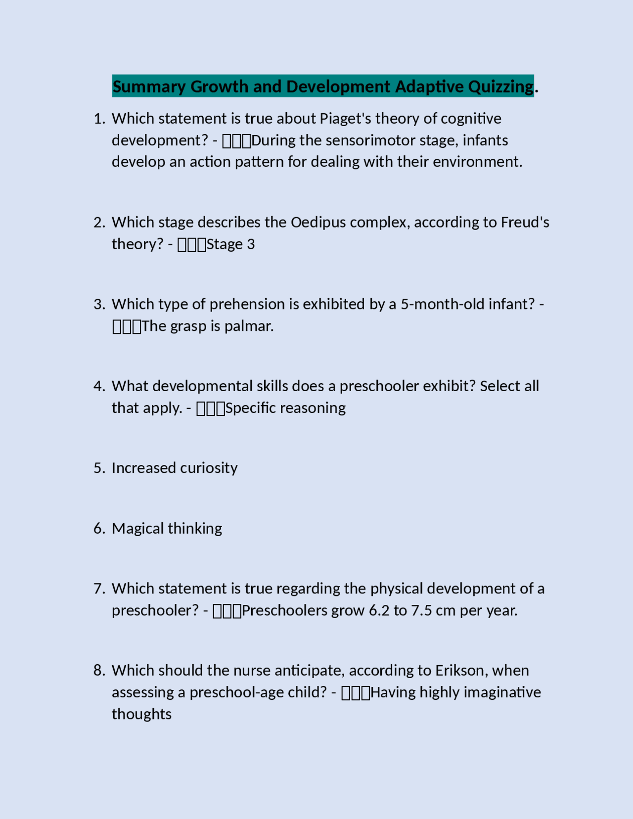 Summary Growth And Development Adaptive Quizzing Exams Nursing Docsity