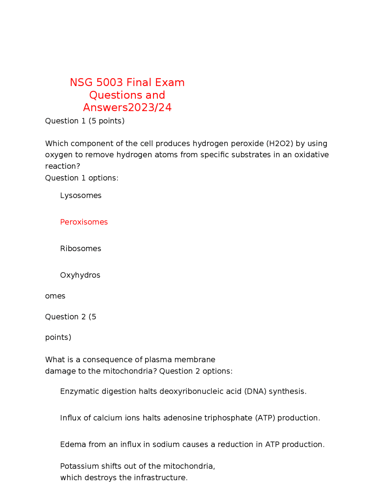 Nsg 5003 Final Exam Questions And Answers202324 Exams Nursing Docsity