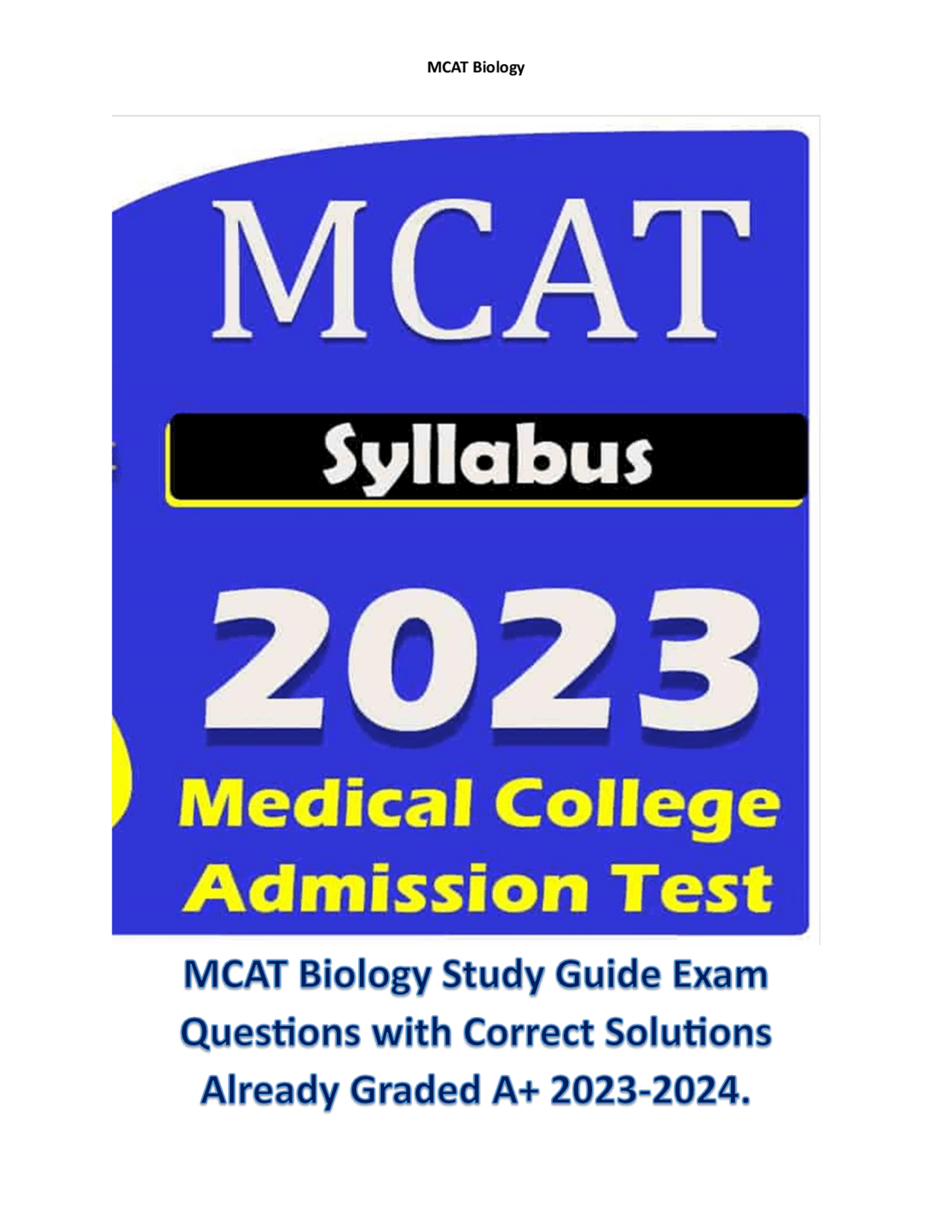 MCAT Biology Study Guide Exam Questions with Correct Solutions | Exams ...