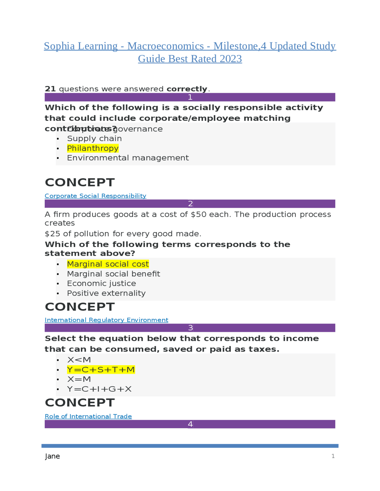 Sophia Learning - Macroeconomics - Milestone,4 Updated Study Guide Best ...