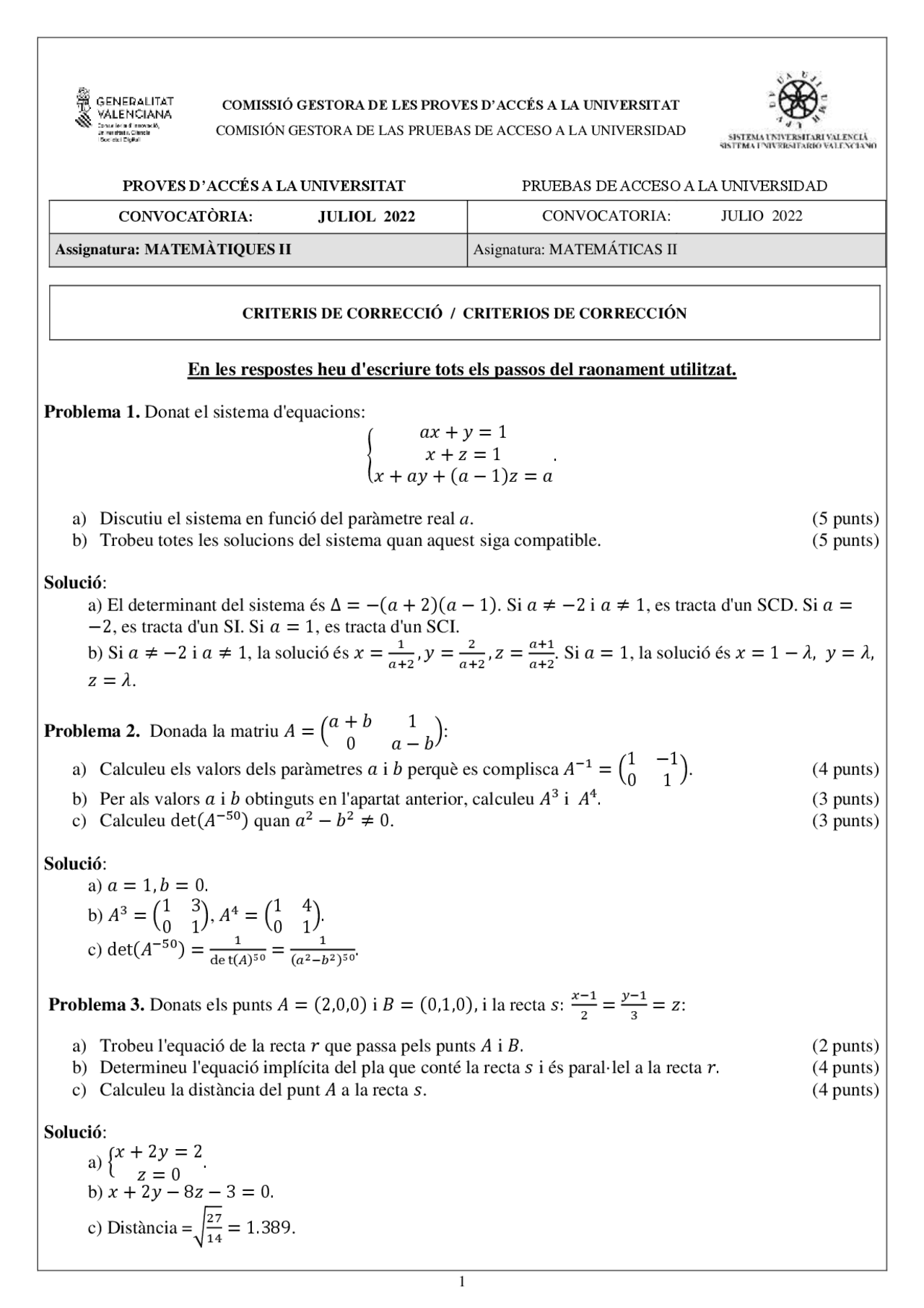 Solucion Selectivo 2022 Exámenes Selectividad De Matemáticas Docsity