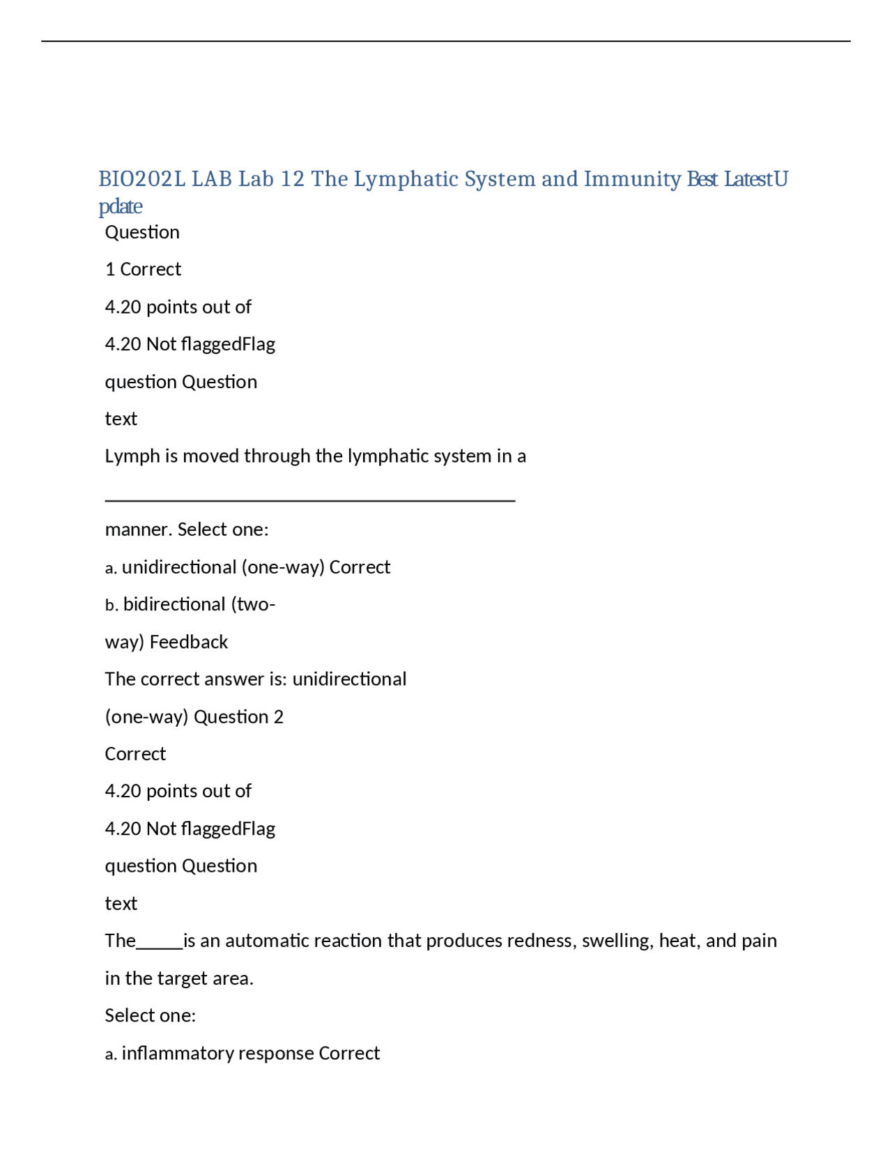 Bio202l Lab Lab 12 The Lymphatic System And Immunity Best L A T E S T U