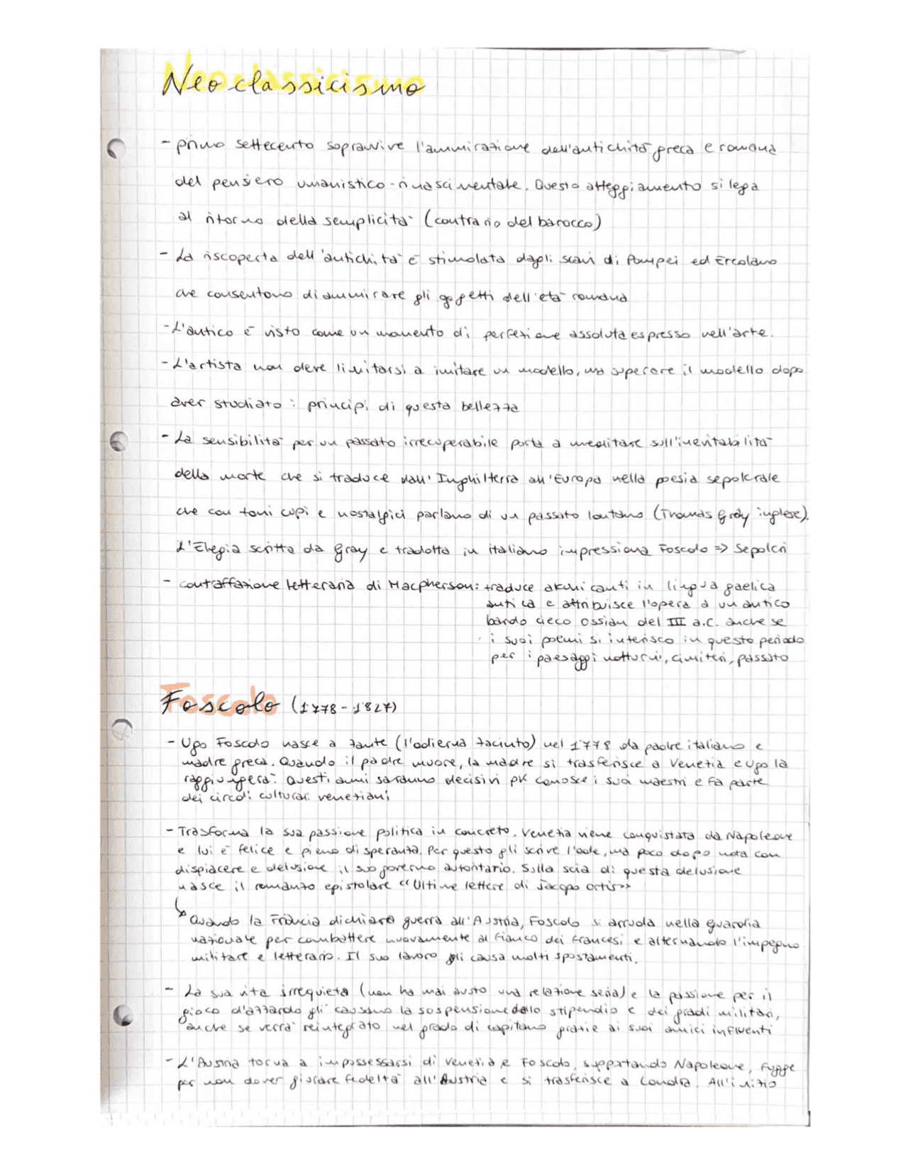 Neoclassicismo E Foscolo Schemi E Mappe Concettuali Di Italiano Docsity