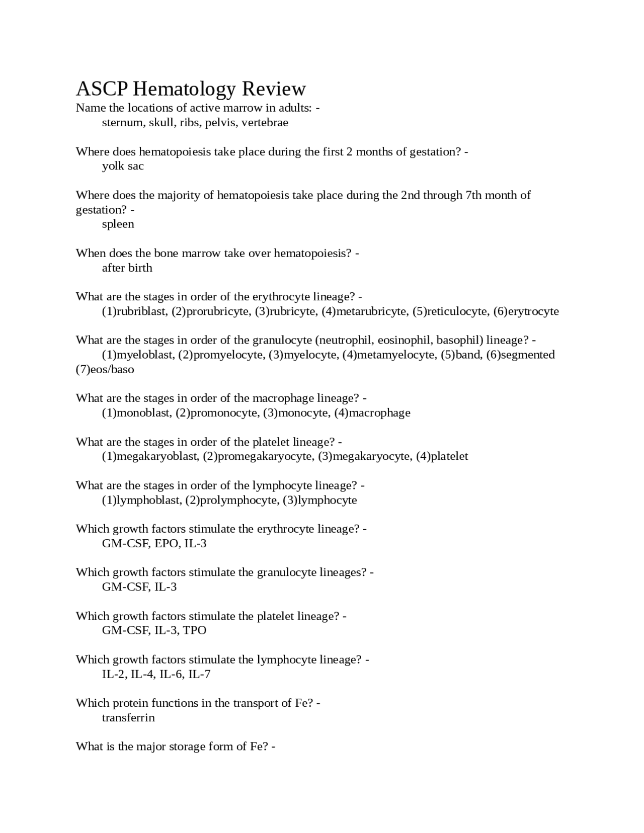 ASCP Hematology Review ASCP Hematology Review | Exams Biology | Docsity
