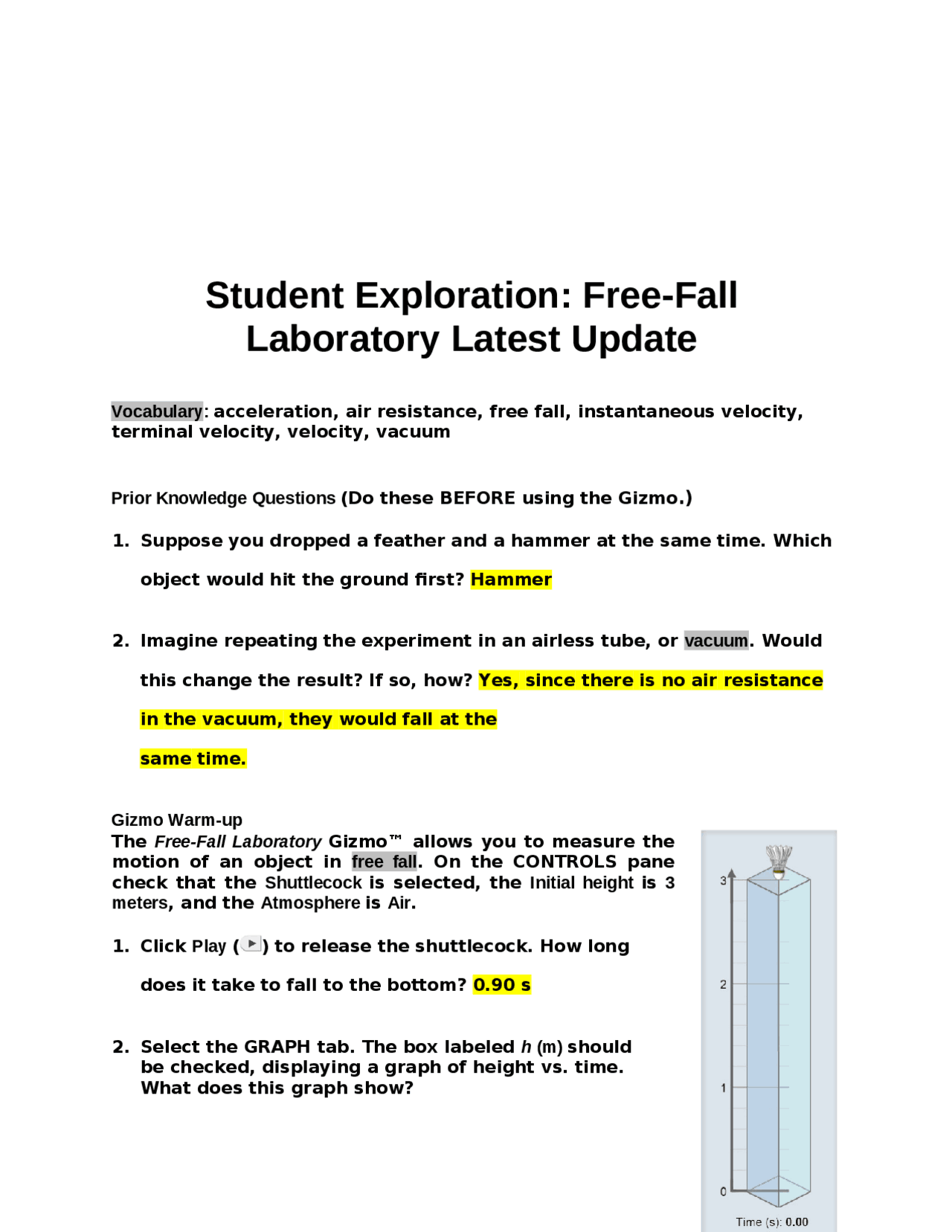 Student Exploration: Free-Fall Laboratory Latest Update | Exams Nursing ...