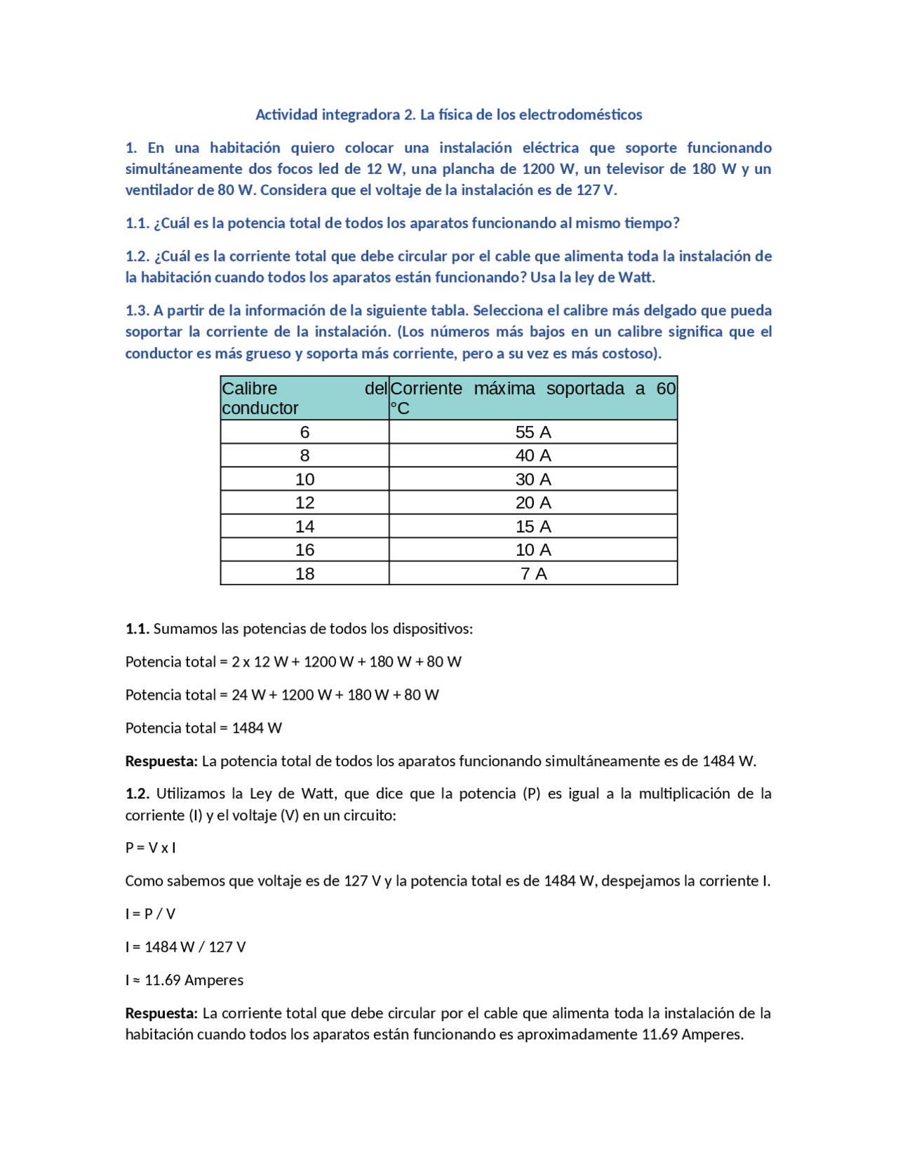 Actividad integradora 2. La física de los electrodomésticos | Ejercicios de Física | Docsity