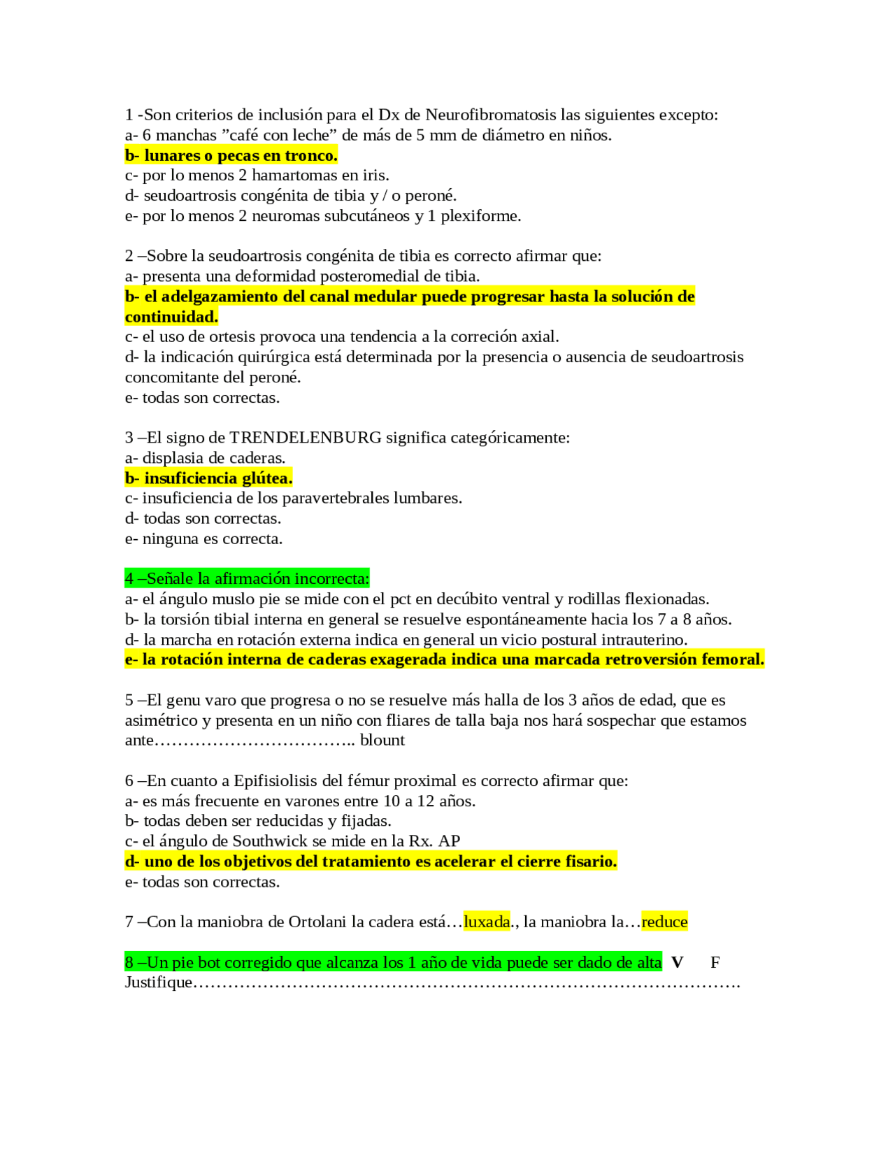 Cuestionario sobre traumatología | Exámenes de Medicina | Docsity