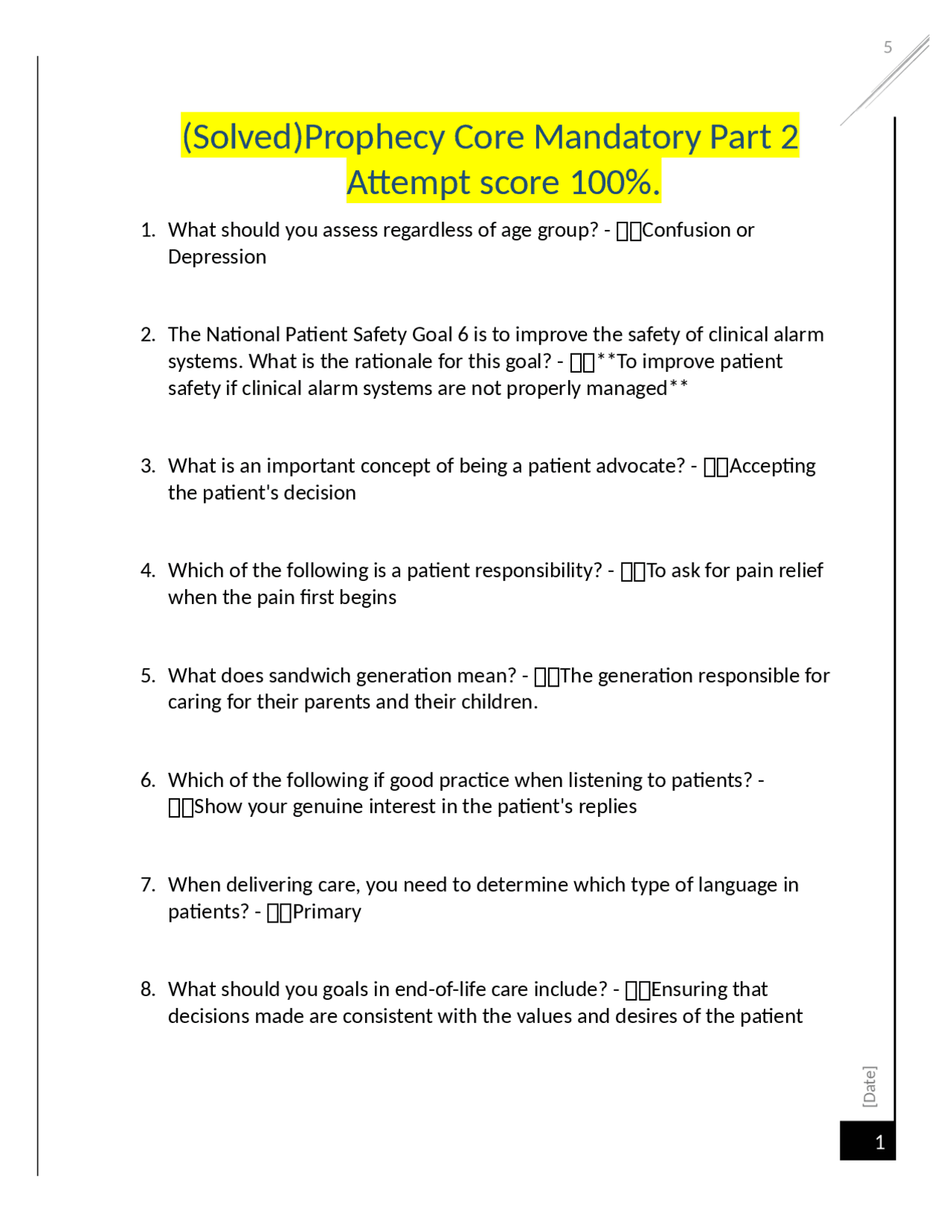 (Solved)Prophecy Core Mandatory Part 2 Attempt score 100%. | Exams ...