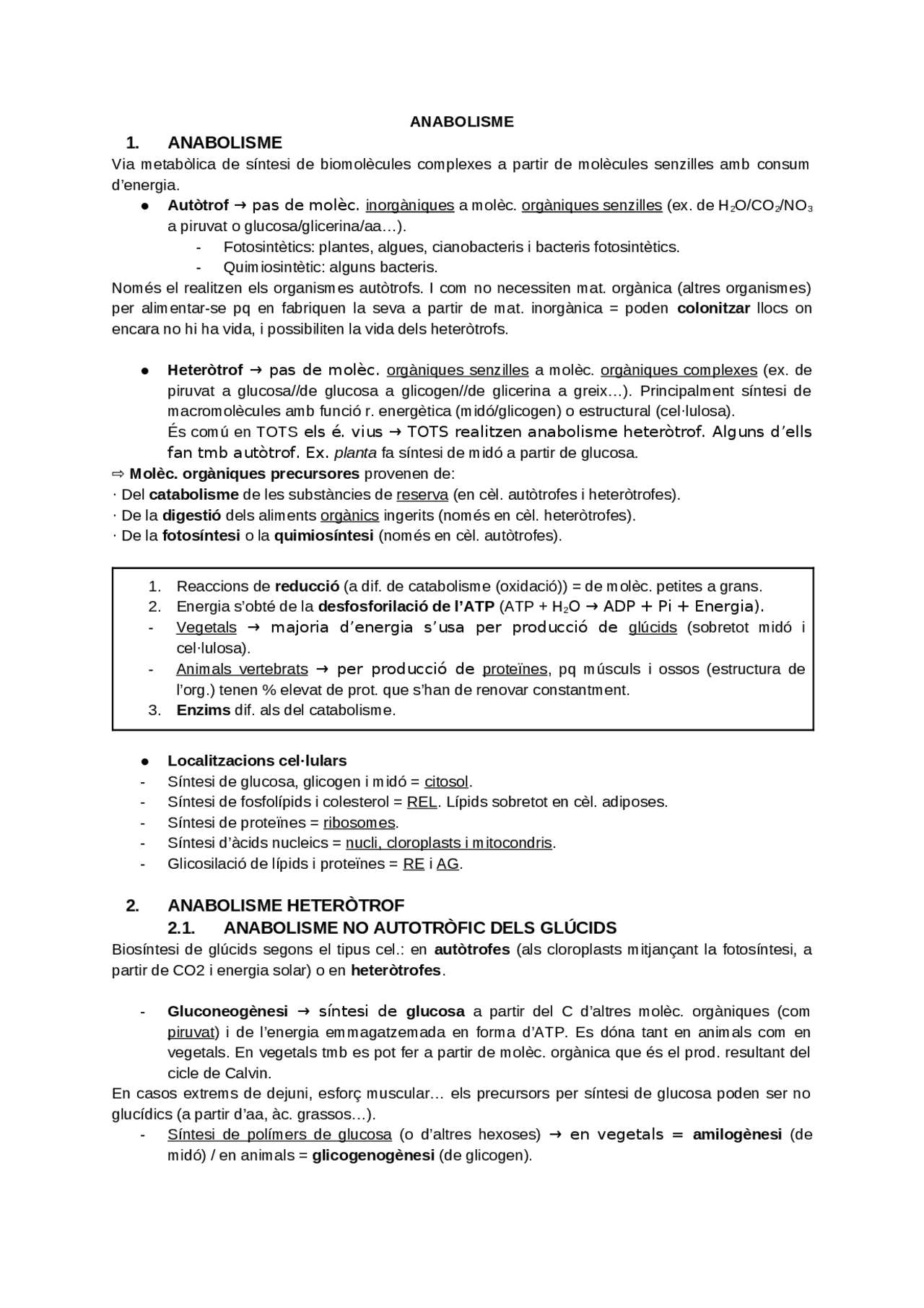Anabolisme Selectivitat Apuntes De Biología Docsity