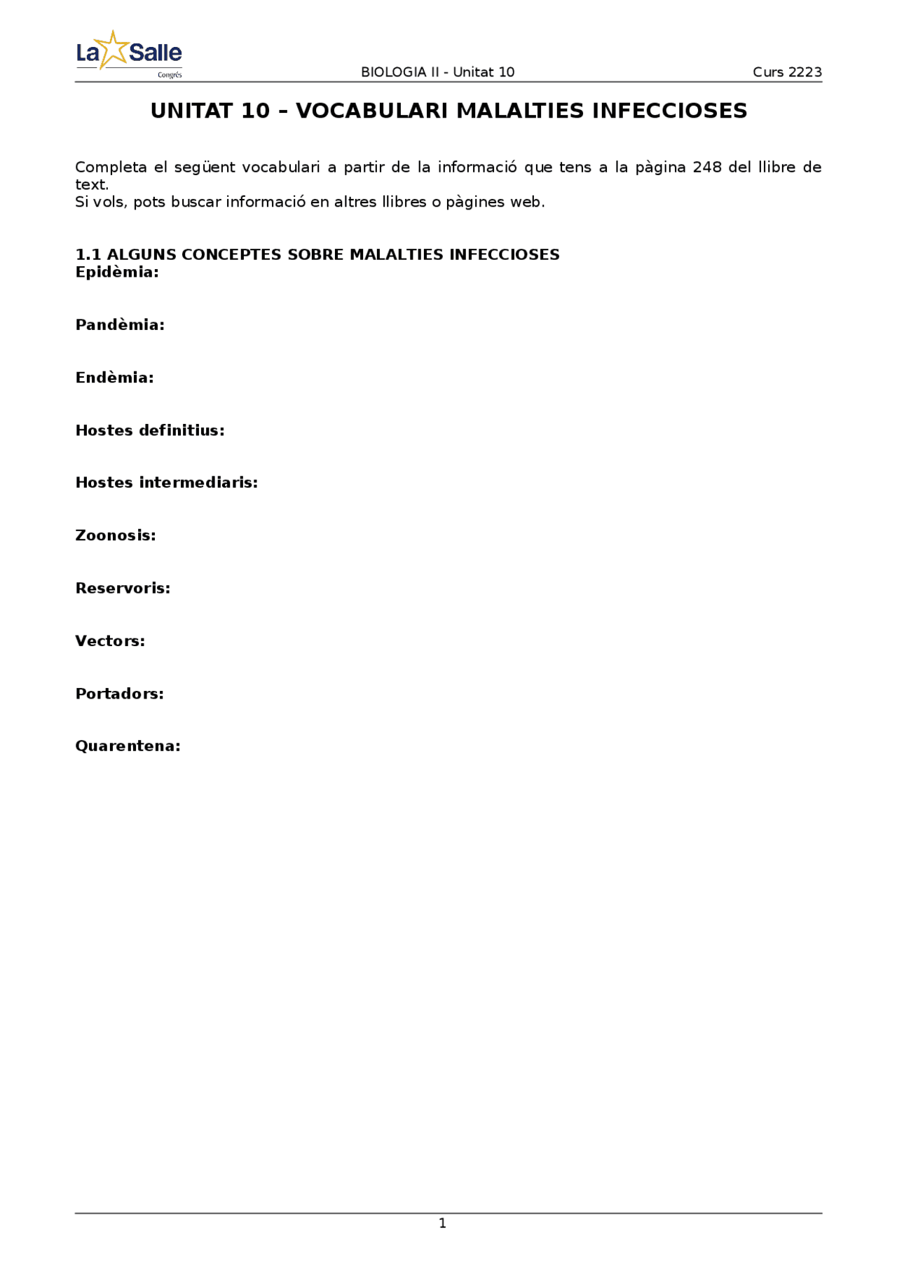 Vocabulario Enfermedades Infecciosas Apuntes De Biología Docsity