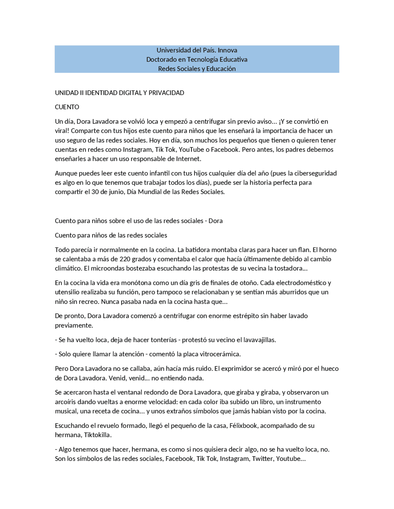 CUENTO REDES SOCIALES | Ejercicios de Tecnología de la Información ...