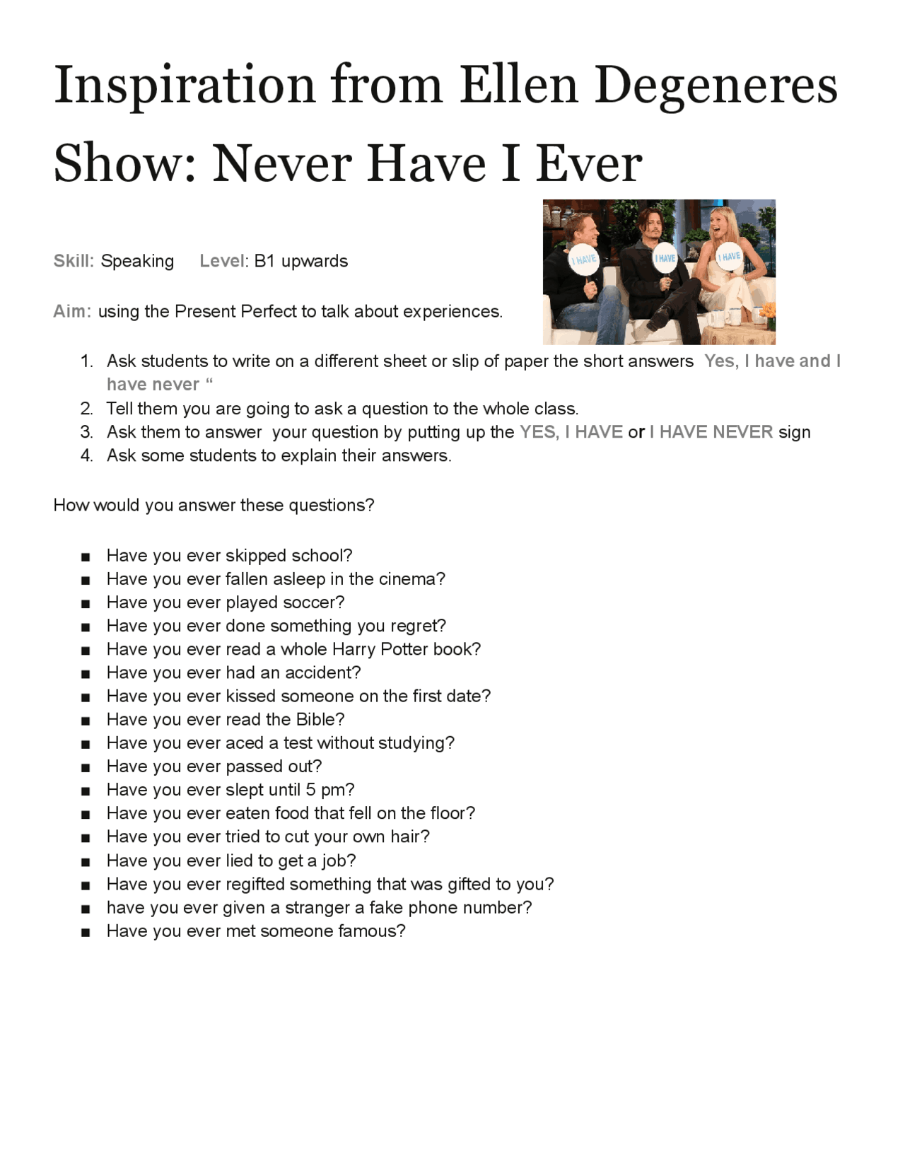 Speaking Activity based on a tv show | Schemes and Mind Maps English ...