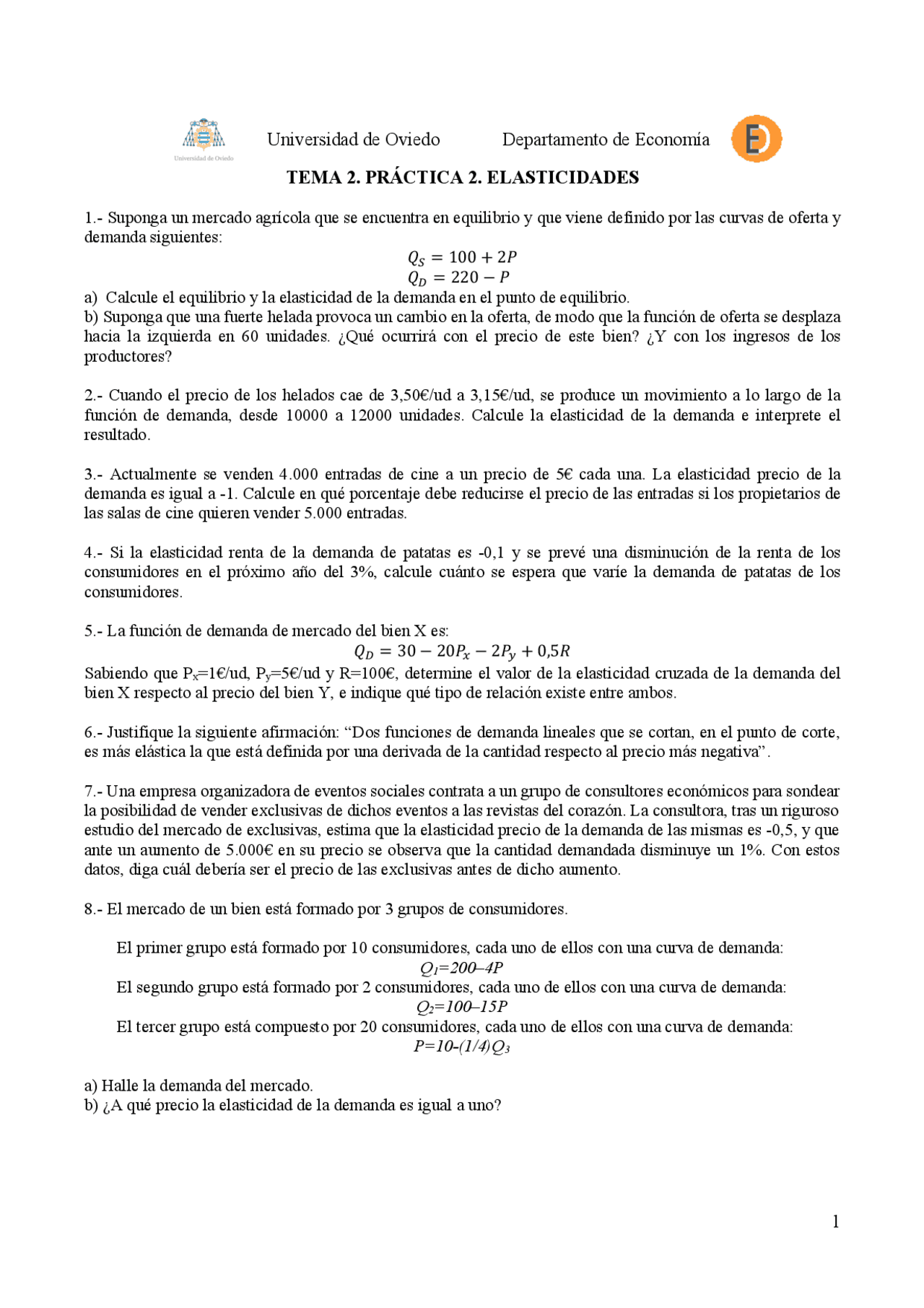 Introduccion A La Microeconomia Ejercicios De Microeconomía Docsity