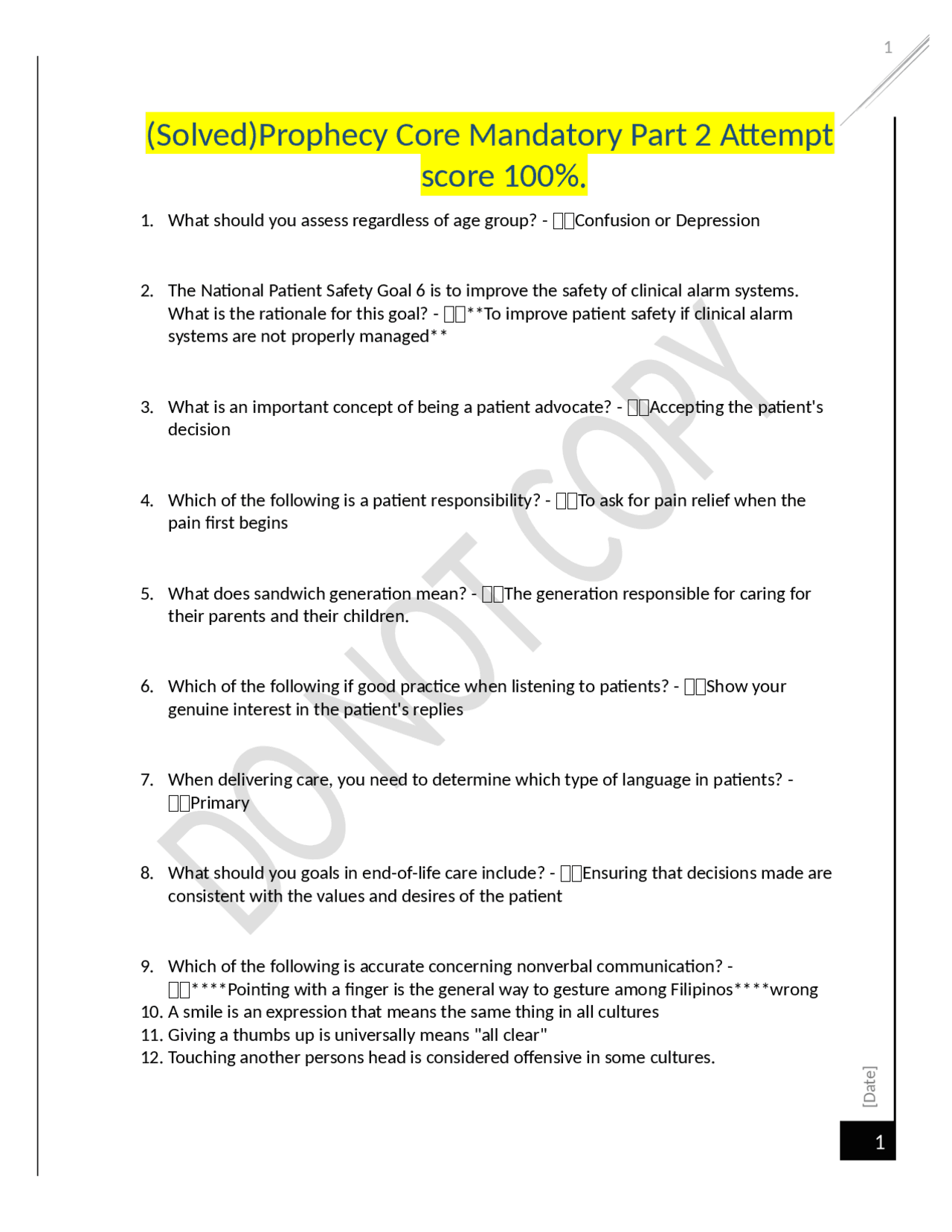 Solvedprophecy Core Mandatory Part 2 Attempt Score 100 Exams