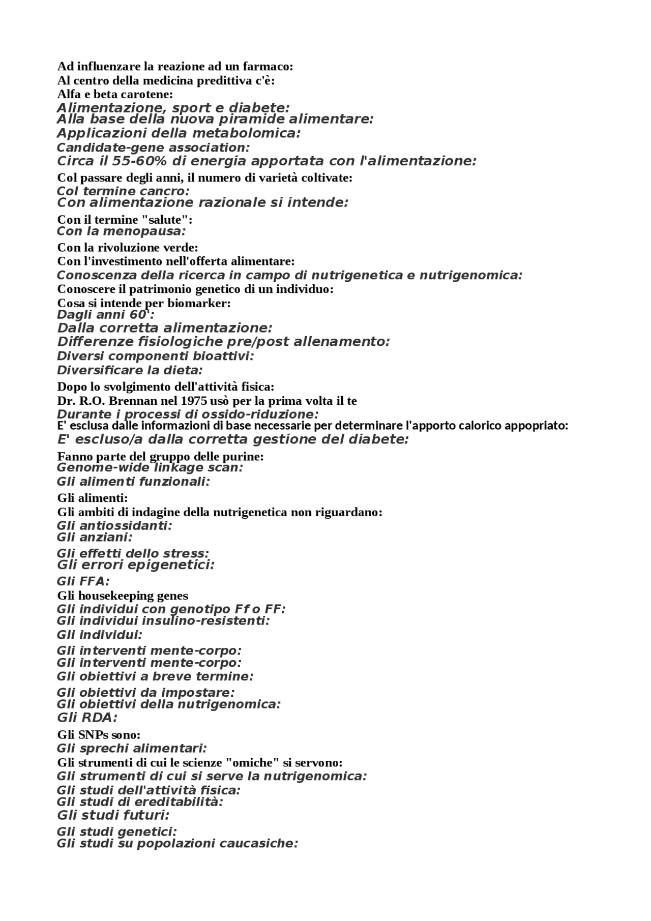 Domande E Risposte Di Nutrigenetica Panieri Di Scienze Motorie Docsity