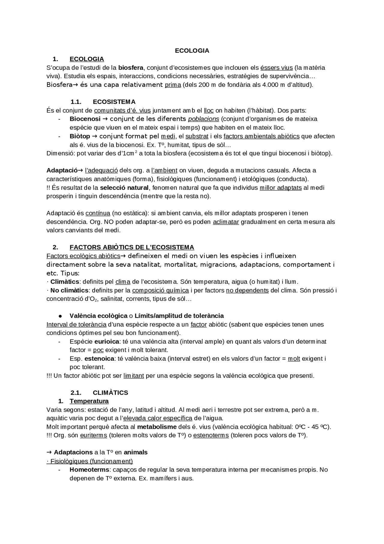 Ecologia Selectivitat Apuntes De Biología Docsity