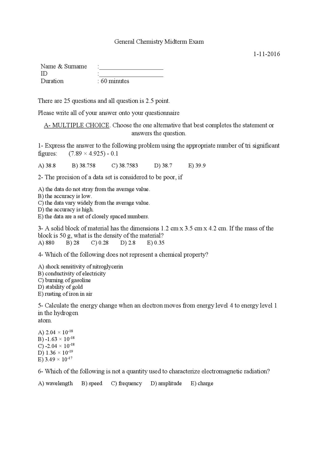 Chemistry Example By Anadolu Summaries Chemistry Docsity