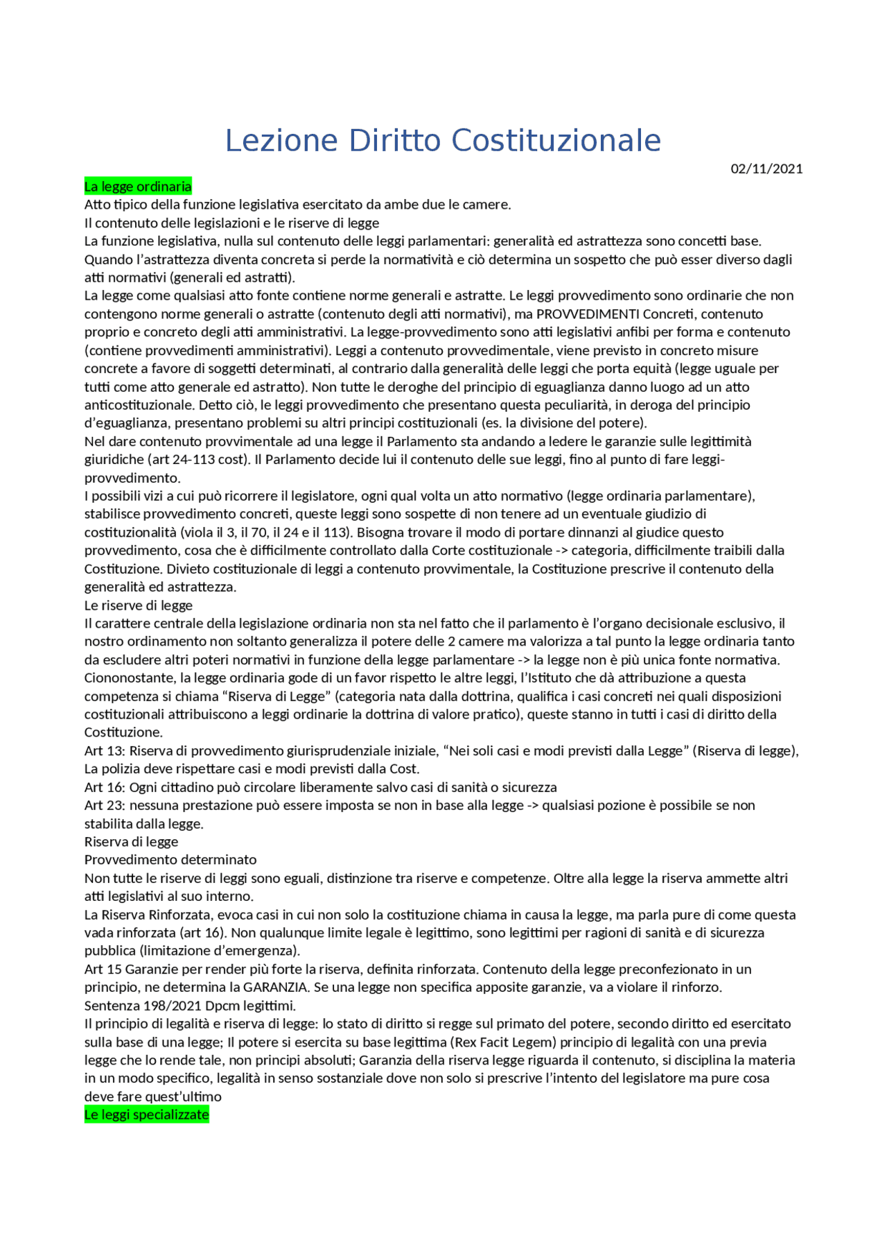 La legge ordinaria e le sue funzioni, con paragrafo spiegazione delle ...