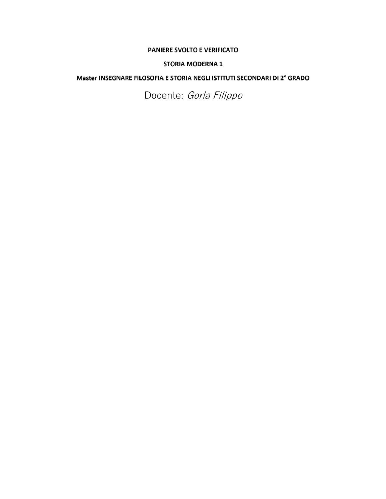 Paniere Svolto Completo Storia Moderna 1 Gorla Filippo Ecampus
