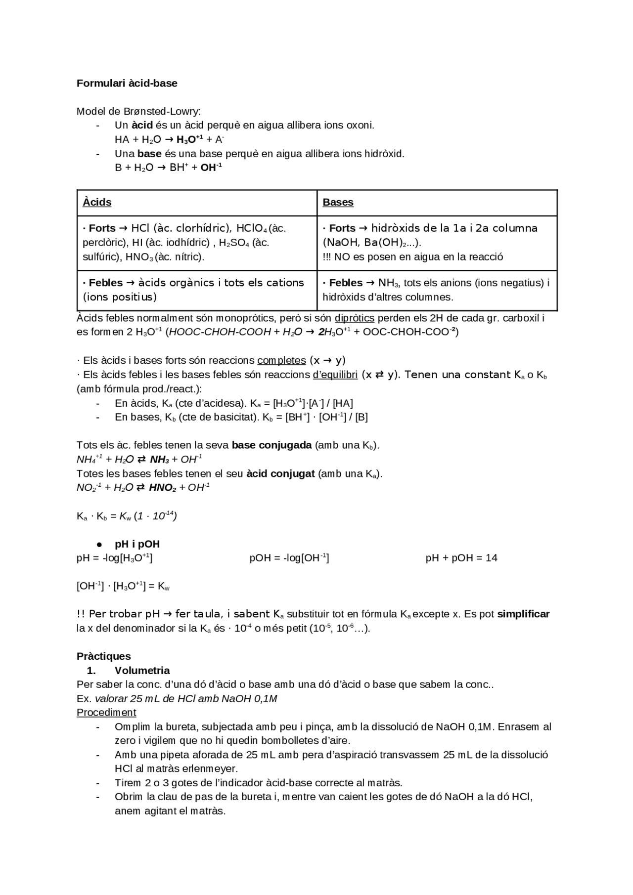 Formulari àcid Base Selectivitat Apuntes De Química Docsity