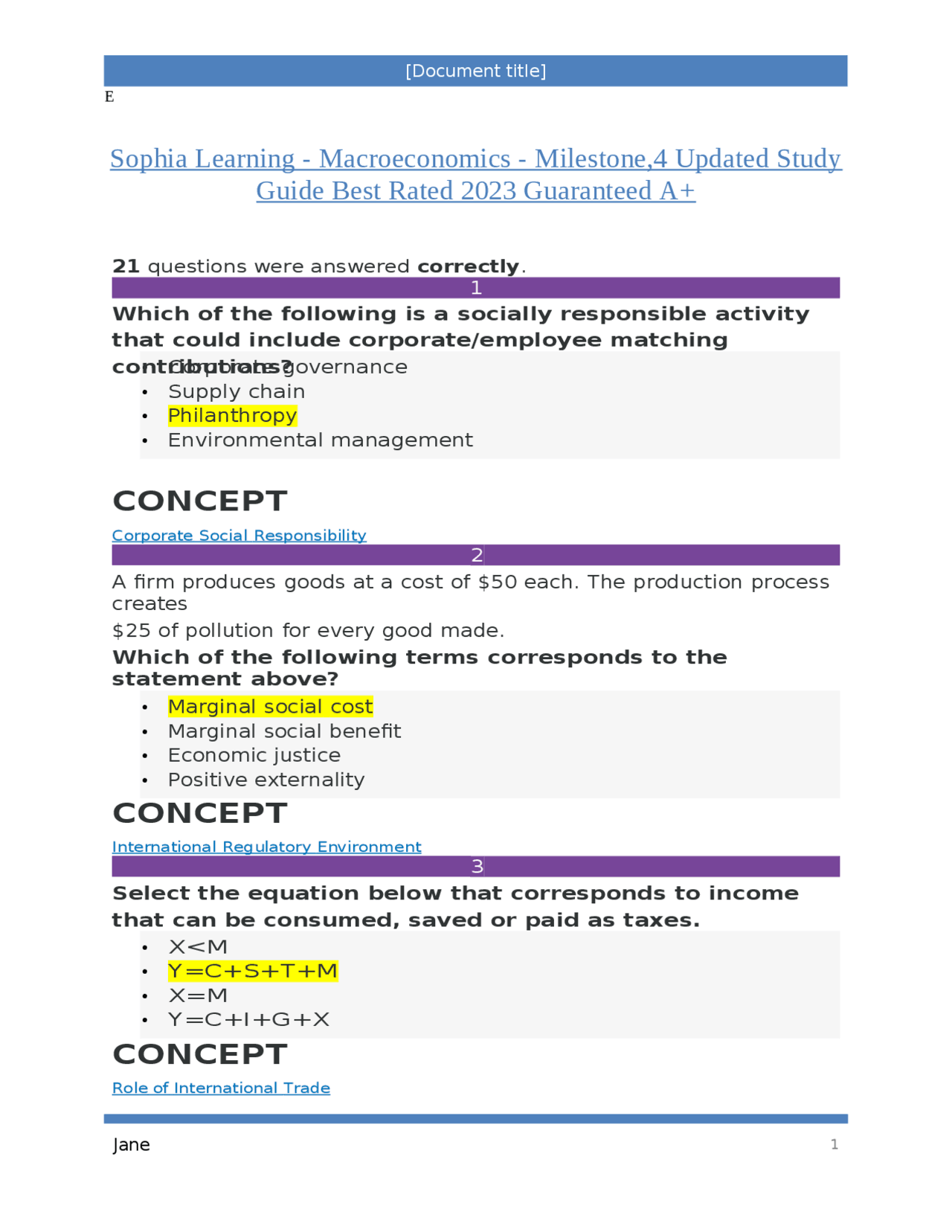 Sophia Learning - Macroeconomics - Milestone,4 Updated Study Guide Best ...