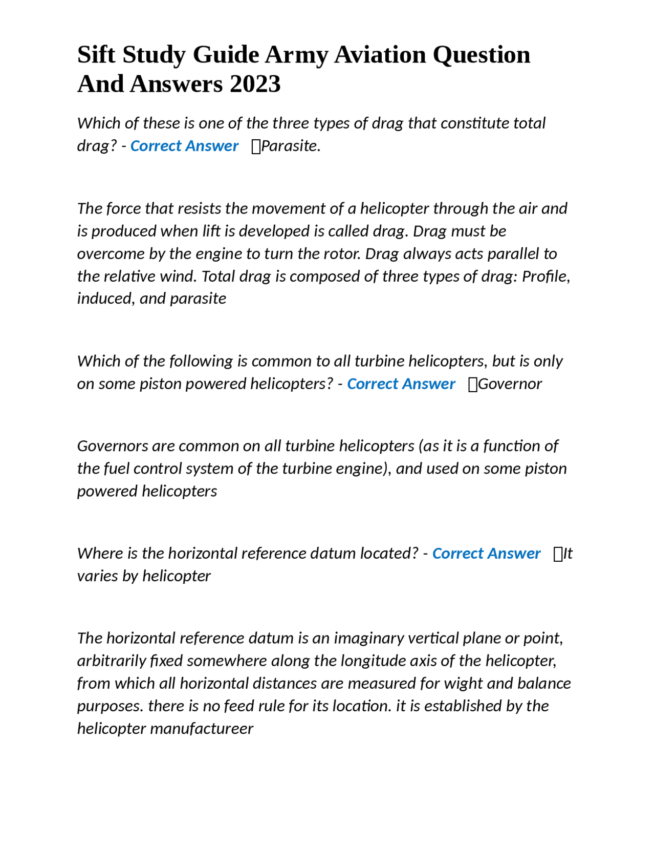 Sift Study Guide Army Aviation Question And Answers 2023 | Exams ...