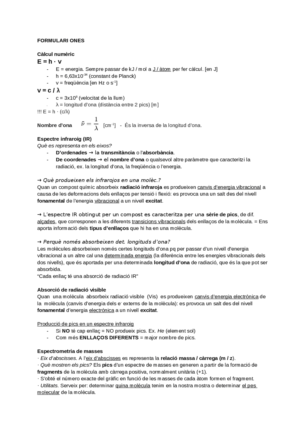 Formulari Ones I Taula Periòdica Selectivitat Apuntes De Química
