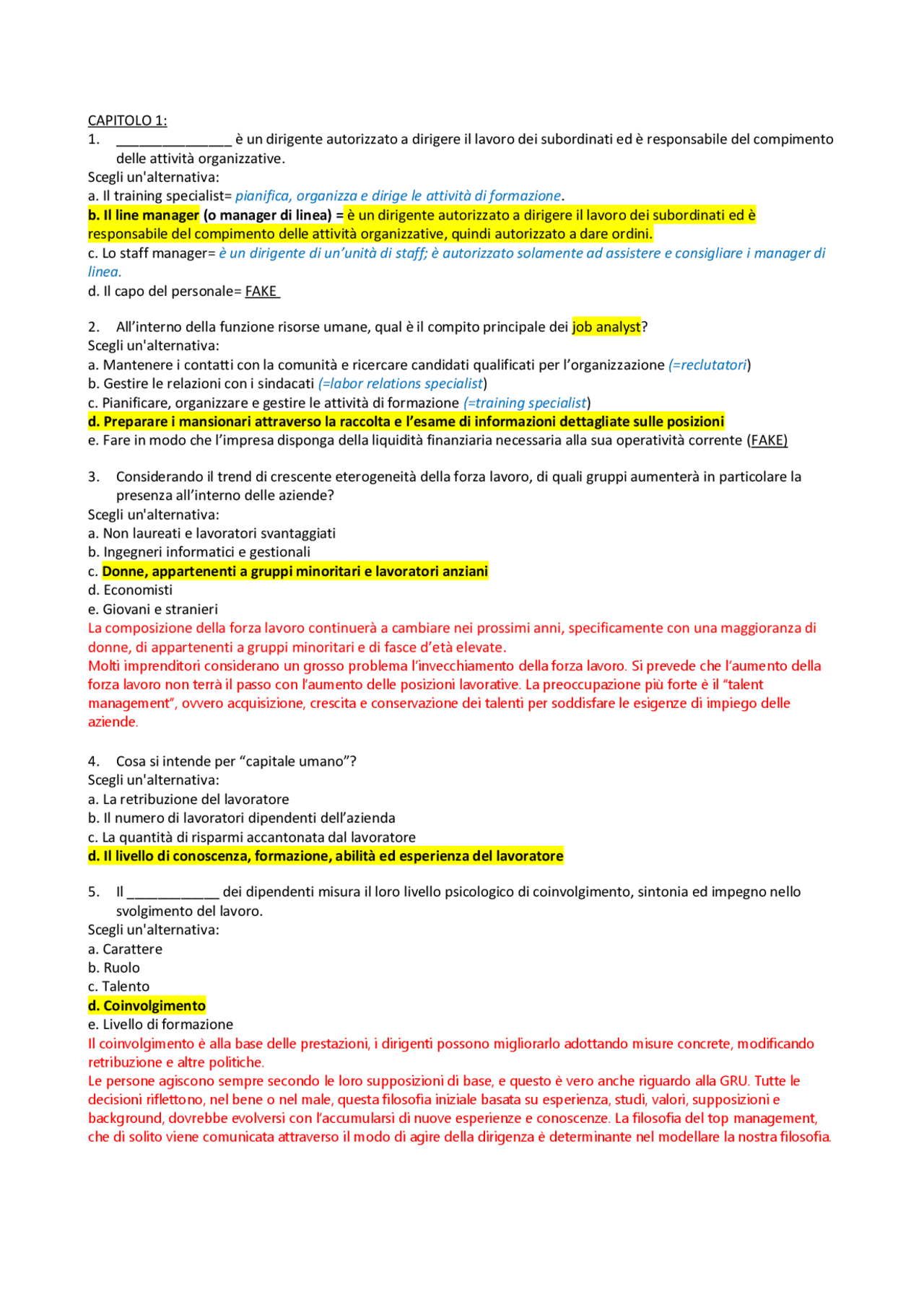 Domande e risposte correte 30-30 Human resources management | Schemi e mappe concettuali di ...