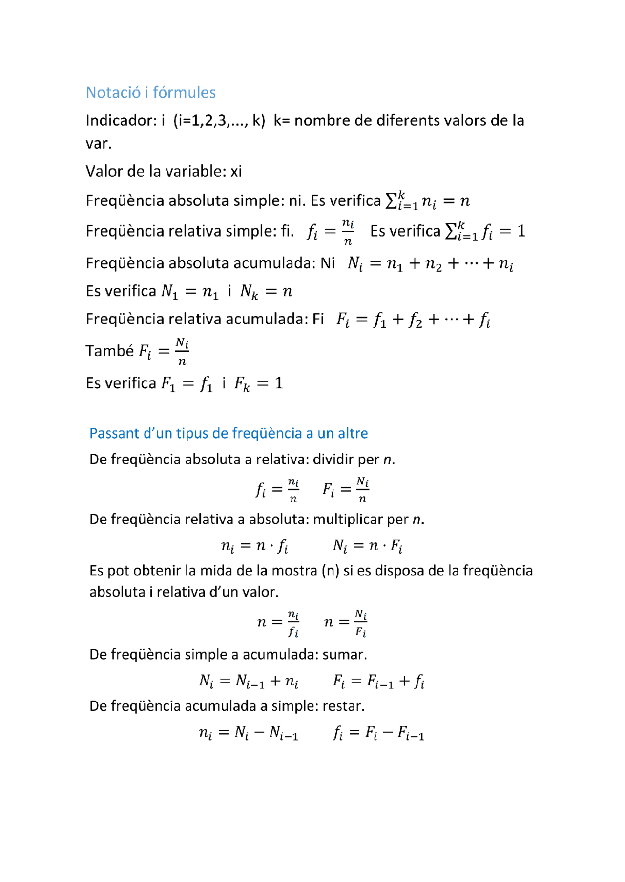 Formulas estadistica | Apuntes de Estadística | Docsity