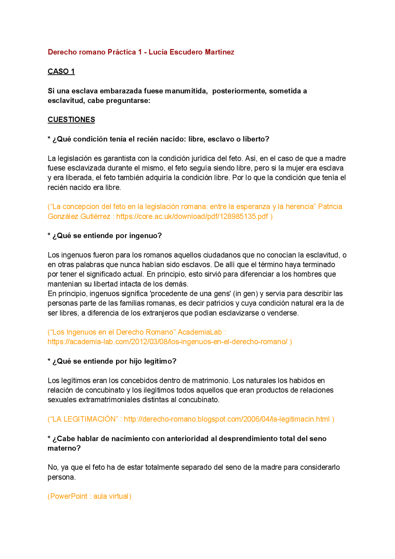PrÁctica 1derecho Romano Ejercicios De Derecho Docsity
