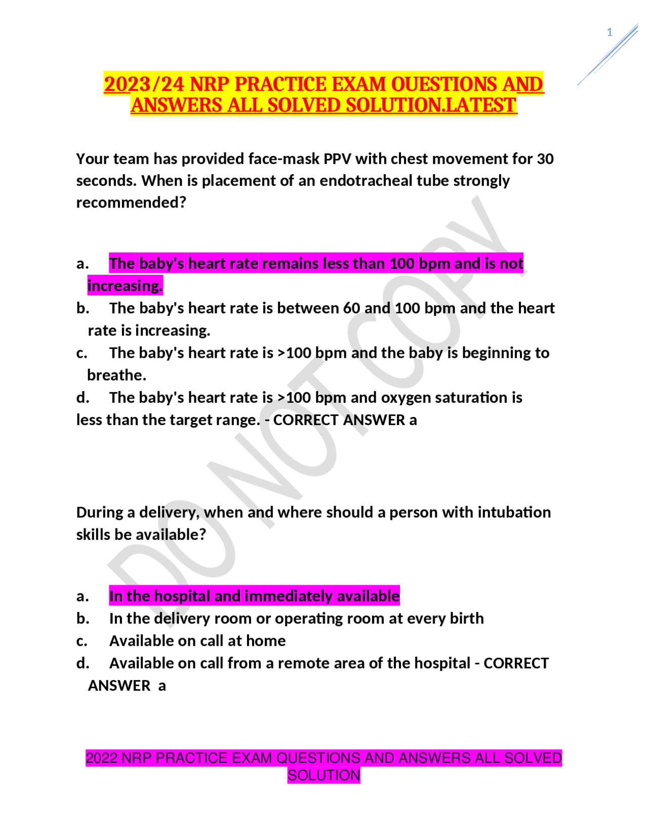 202324 Nrp Practice Exam Questions And Answers All Solved Solution