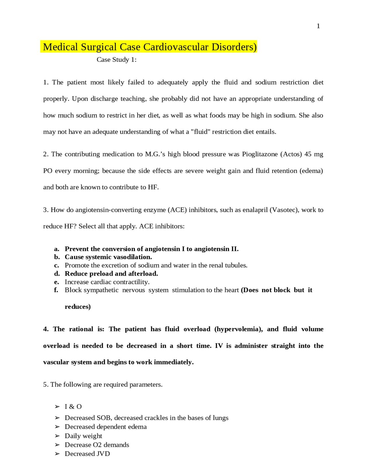 Medical Surgical Case Cardiovascular Disorders) | Study Guides ...