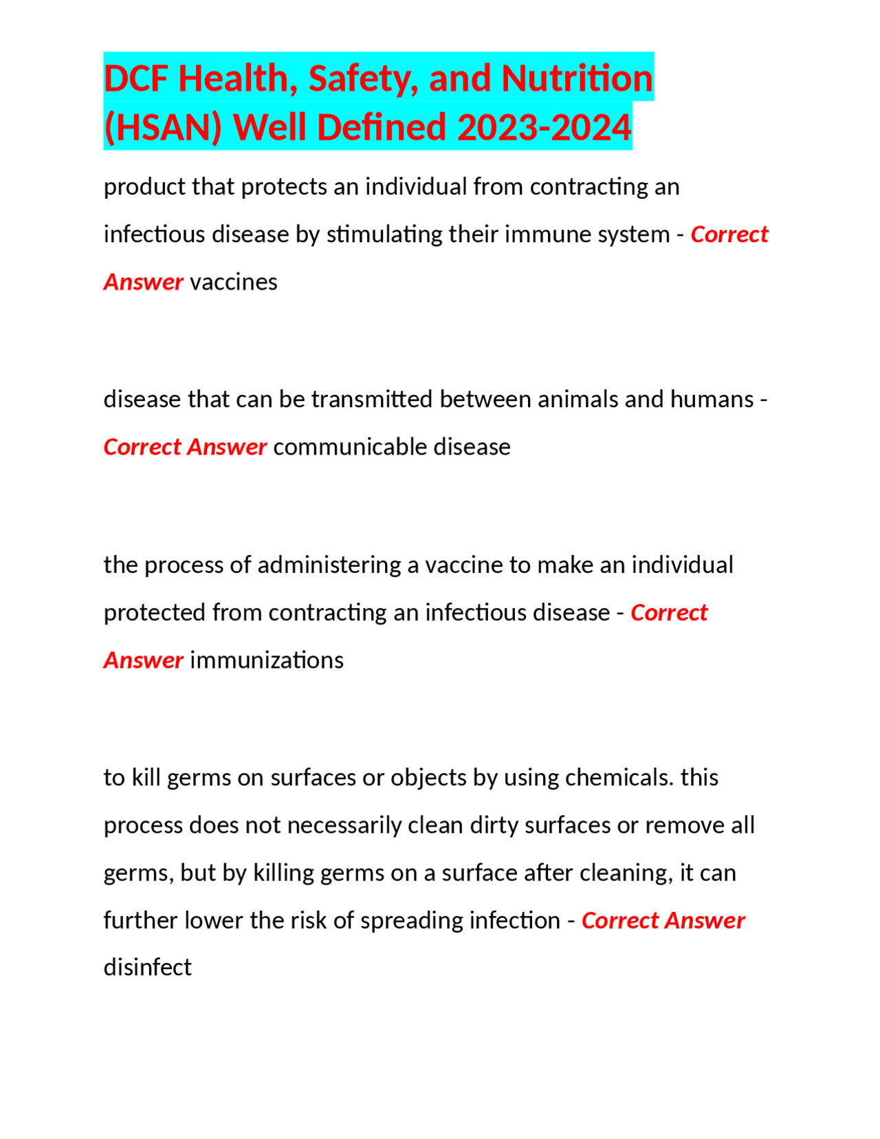 DCF Health, Safety, and Nutrition (HSAN) Well Defined 2023-2024 | Exams ...