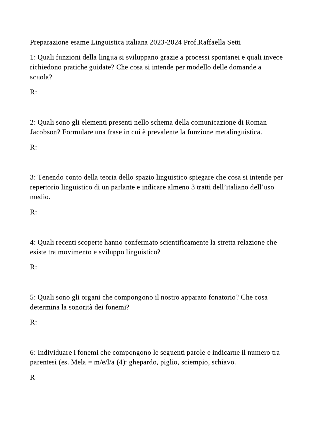 Domande Con Risposte Esame Setti Linguistica 2023 Prove Desame Di