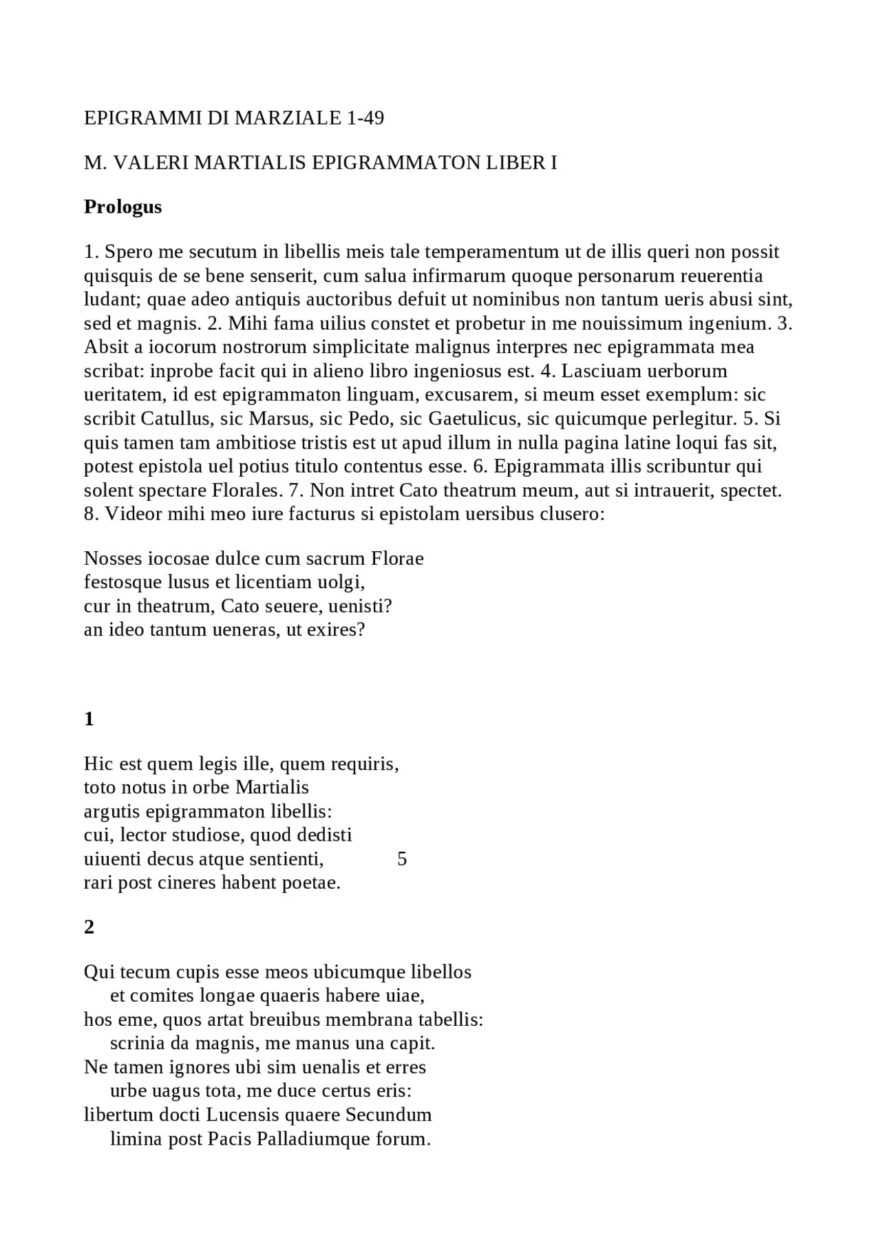 Prologo di marziale e i suoi 49 epigrammi | Appunti di Letteratura latina | Docsity