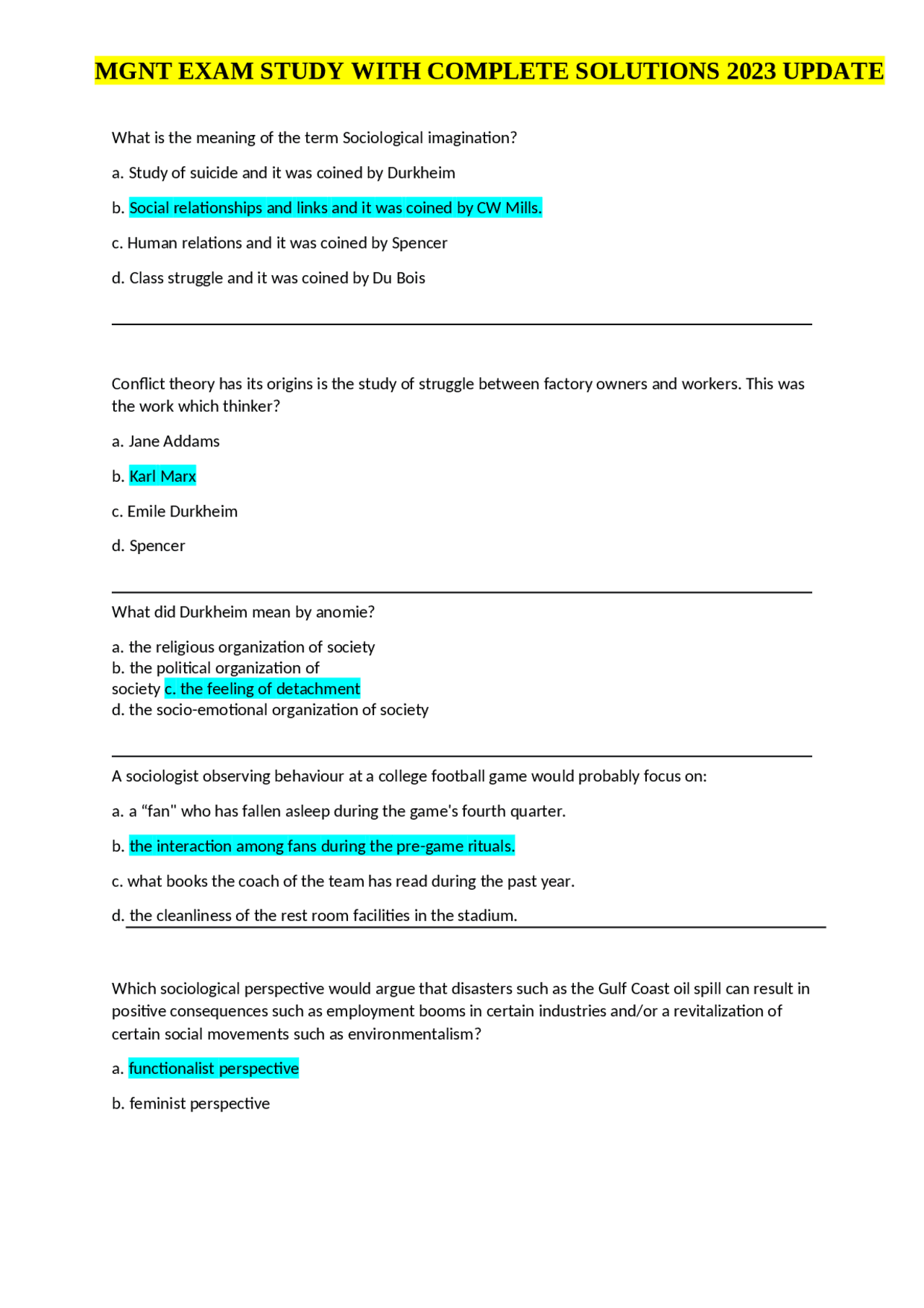 MGNT EXAM STUDY WITH COMPLETE SOLUTIONS 2023 UPDATE | Exams Nursing ...