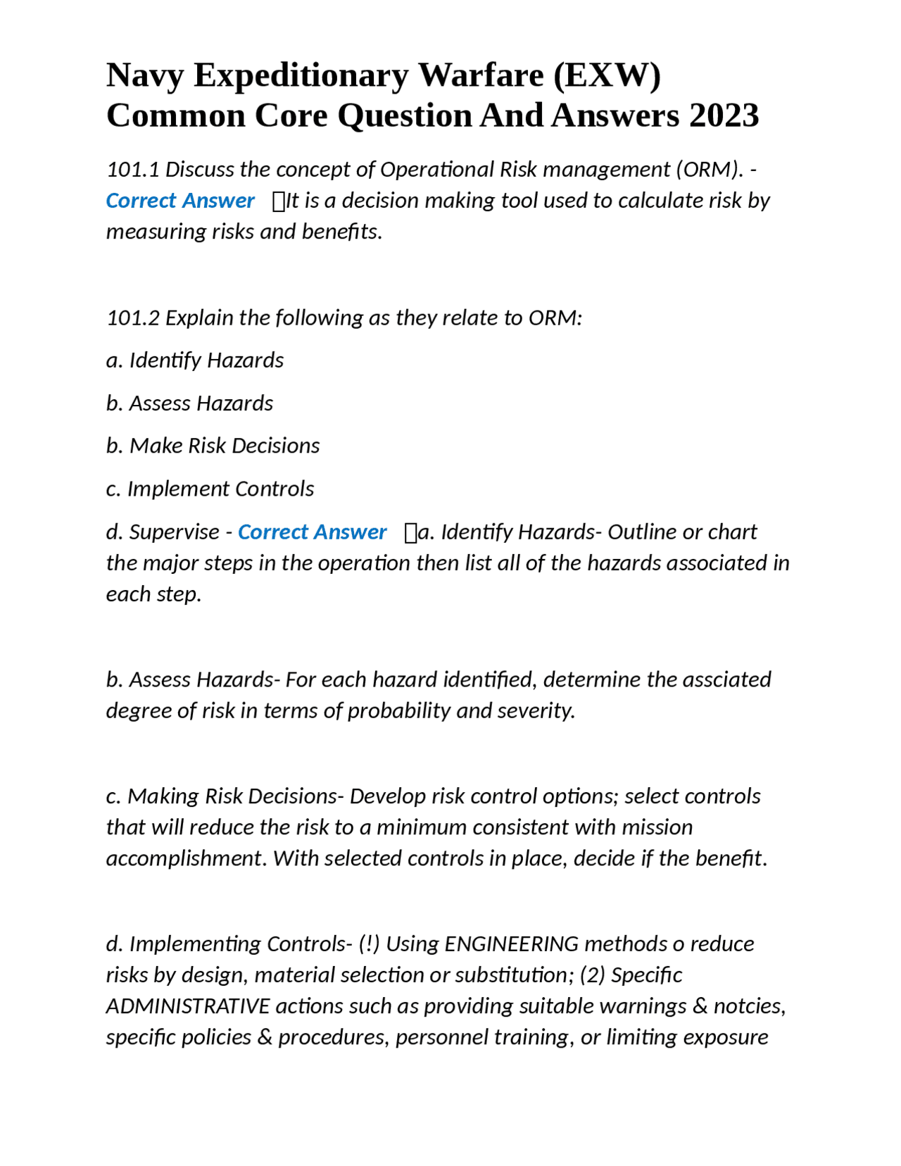 Navy Expeditionary Warfare (EXW) Common Core Question And Answers 2023 ...