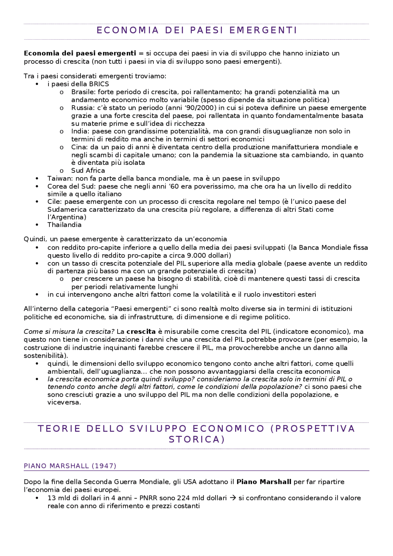 Economia Dei Paesi Emergenti Appunti Di Economia Docsity