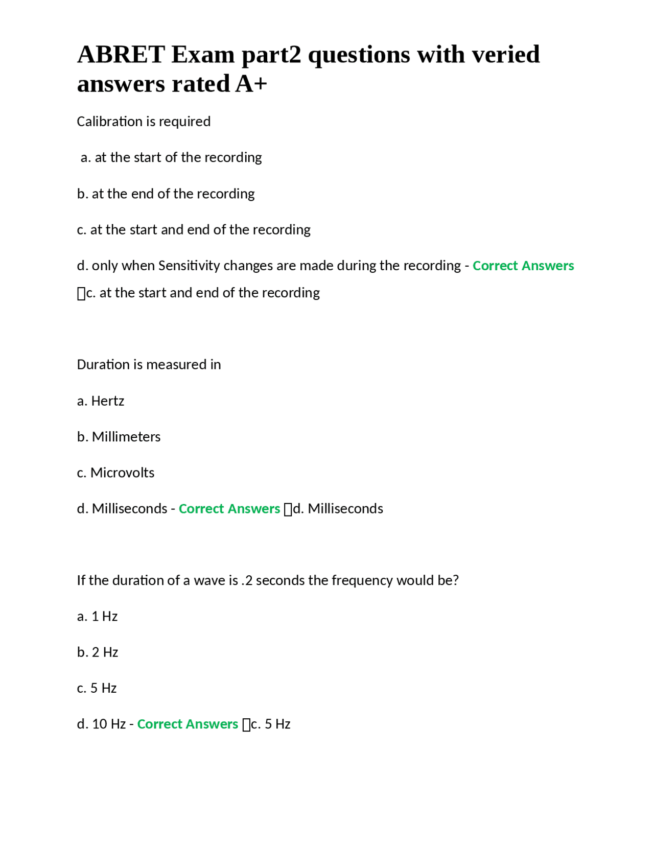 ABRET Exam part2 questions with veried answers rated A+ | Exams Nursing ...
