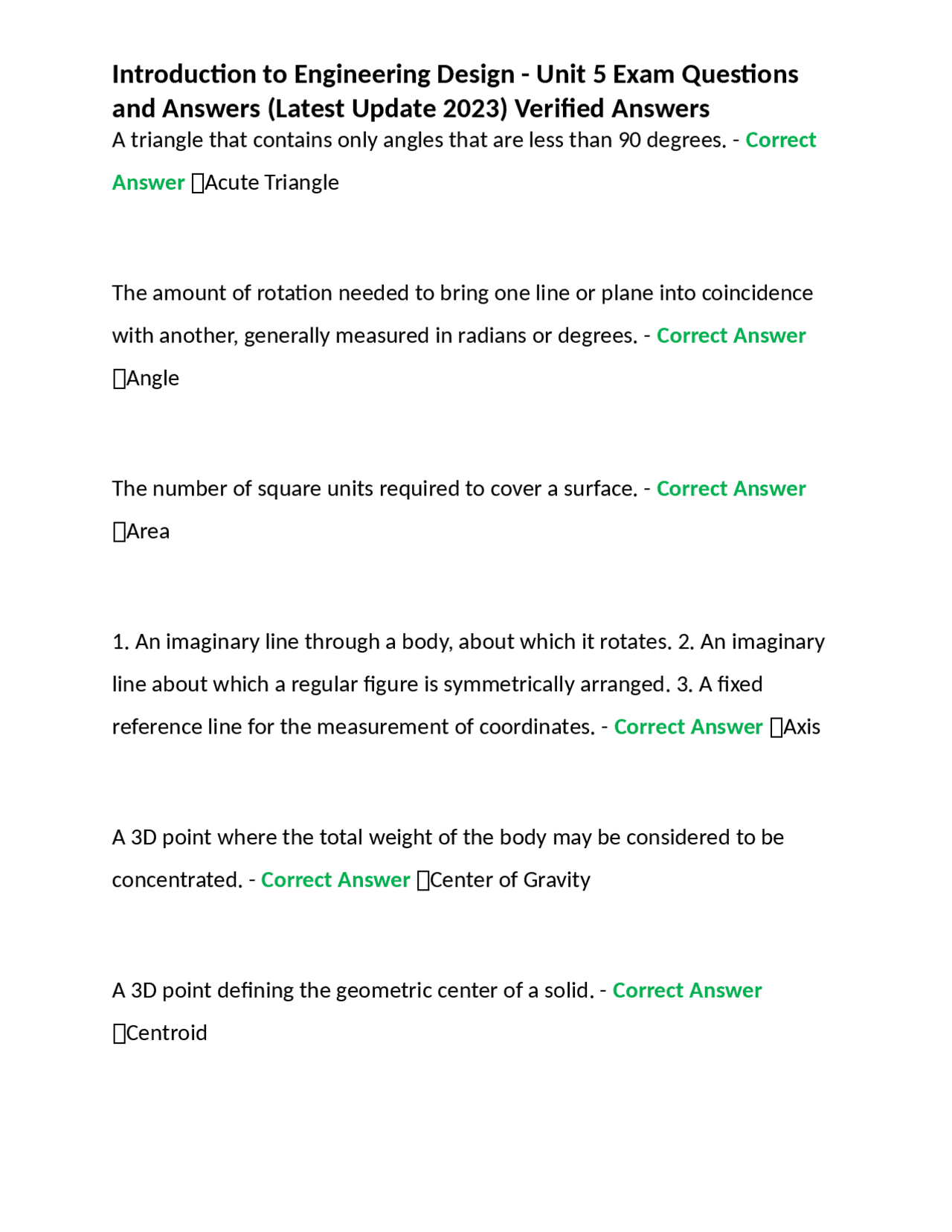 Introduction to Engineering Design - Unit 5 Exam Questions and Answers ...