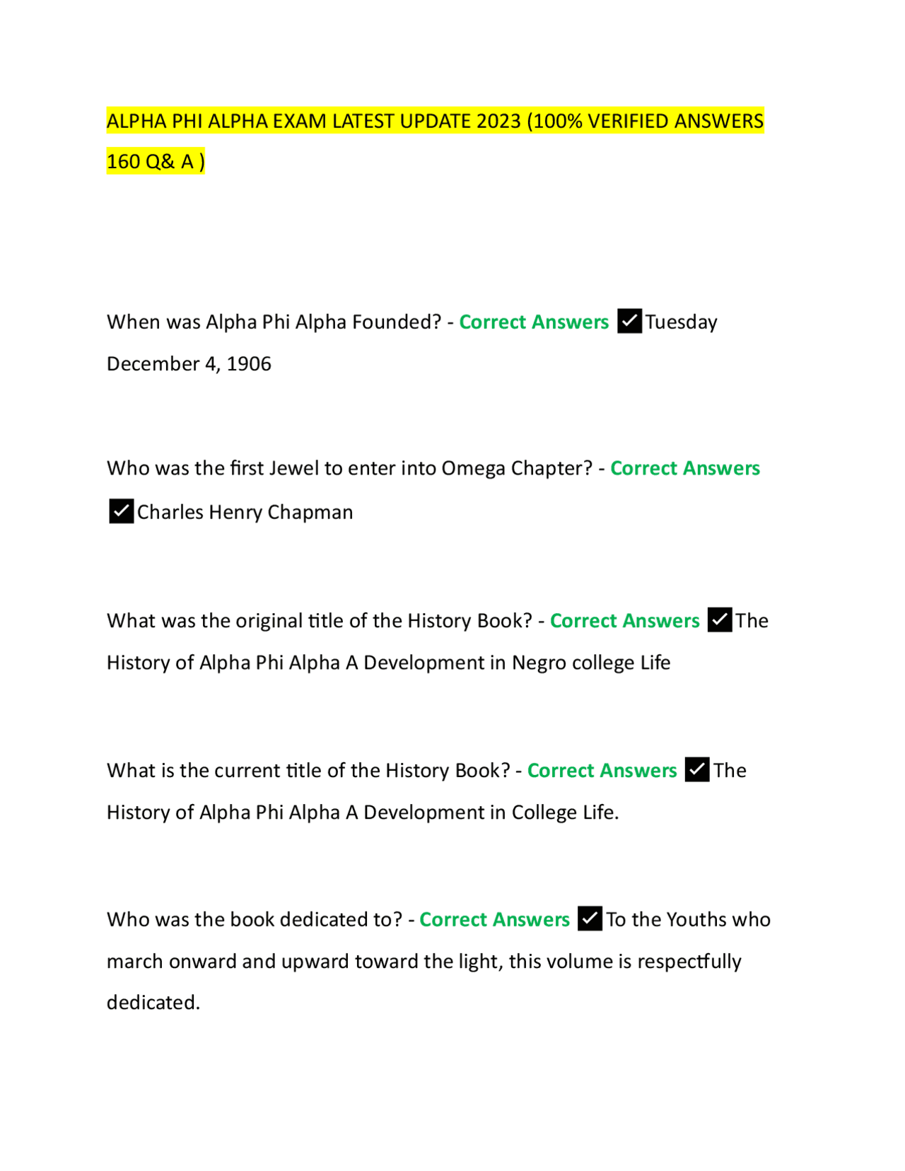 ALPHA PHI ALPHA EXAM LATEST UPDATE 2023 (100 VERIFIED ANSWERS 160 Q& A ...