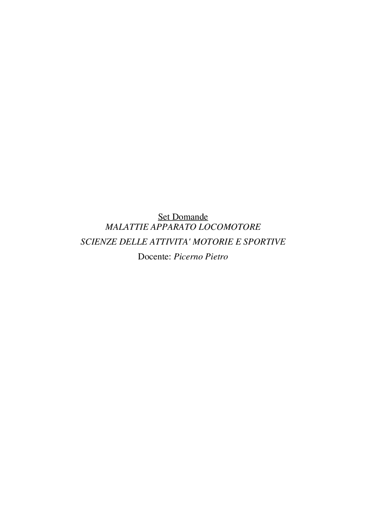 Paniere Domande Multiple Di Malattie Apparato Locomotore Ecampus