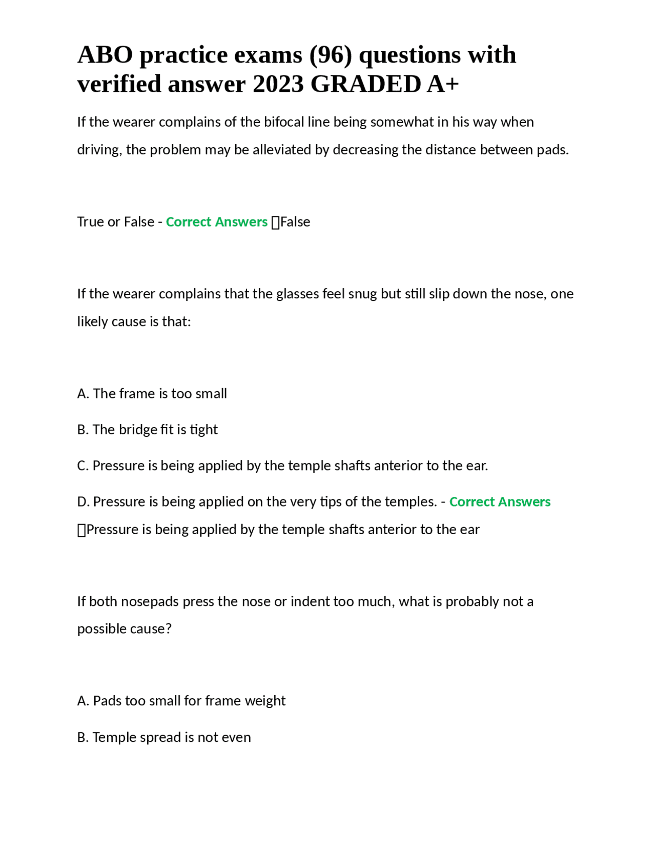 ABO practice exams (96) questions with verified answer 2023 GRADED A+ ...